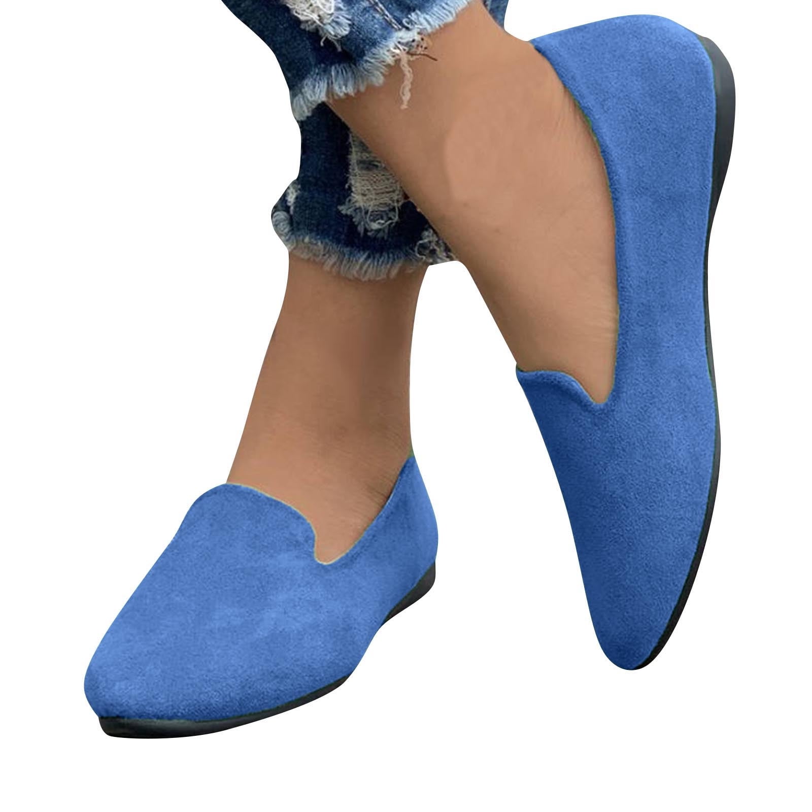 Lovskoo 2024 Women's Faux Suede Flats Shoes Pointed Toe Solid Color ...
