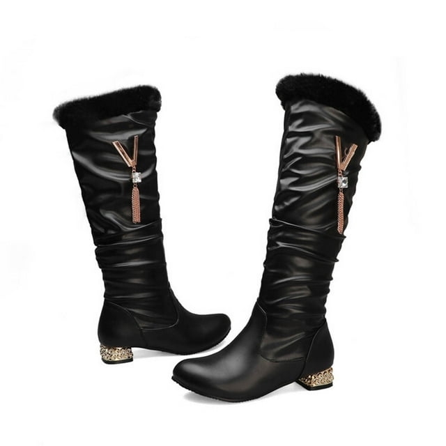 Lovskoo 2024 Women's High-Heels Knee High Boots Round Toe Plus-Size ...