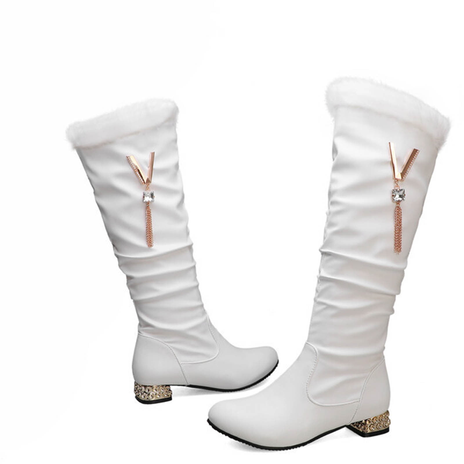 Lovskoo 2024 Women's High-Heels Knee High Boots Round Toe Plus-Size ...