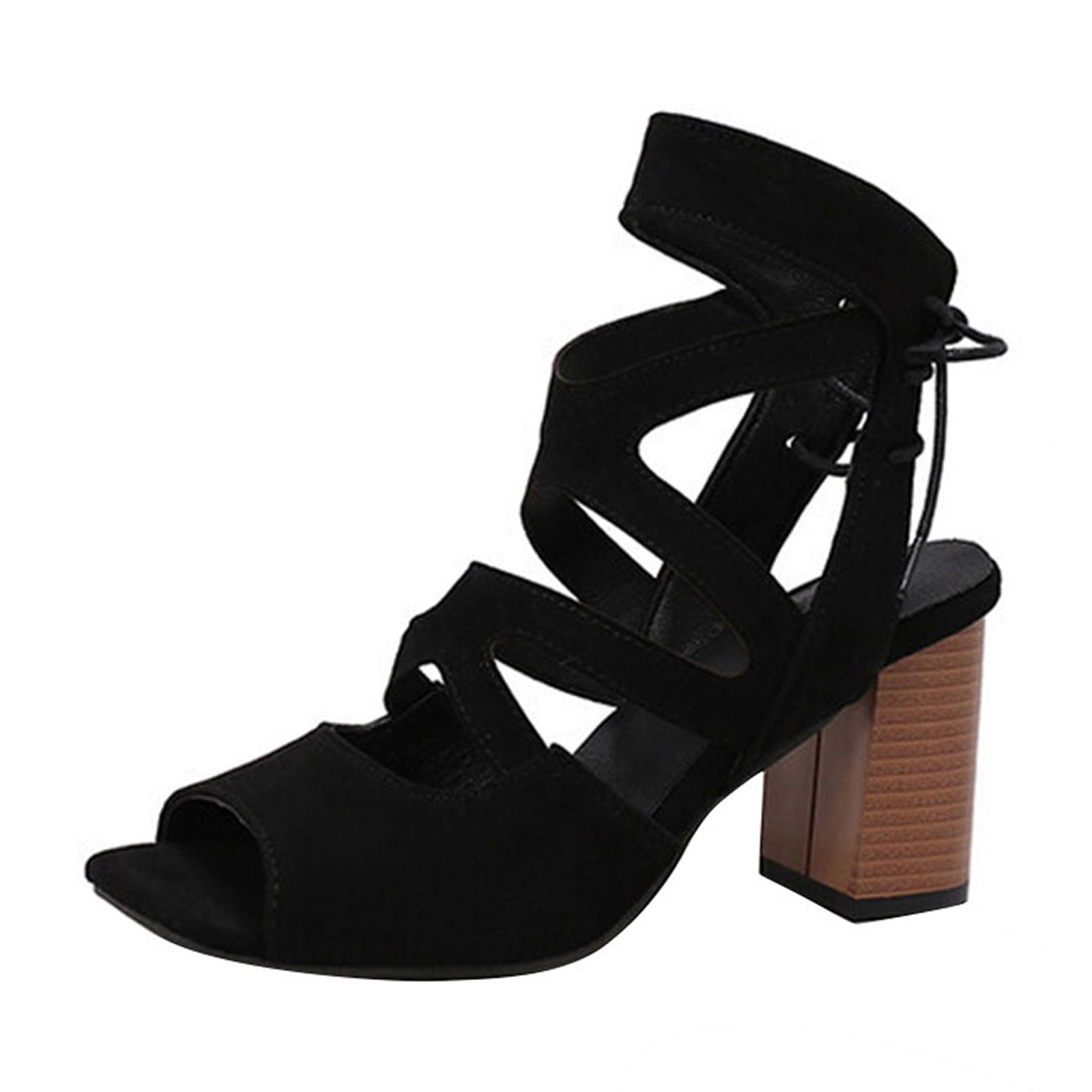 Lovskoo 2024 Women's High Heels Shoes Open Toe Strappy Lace Up Heels ...