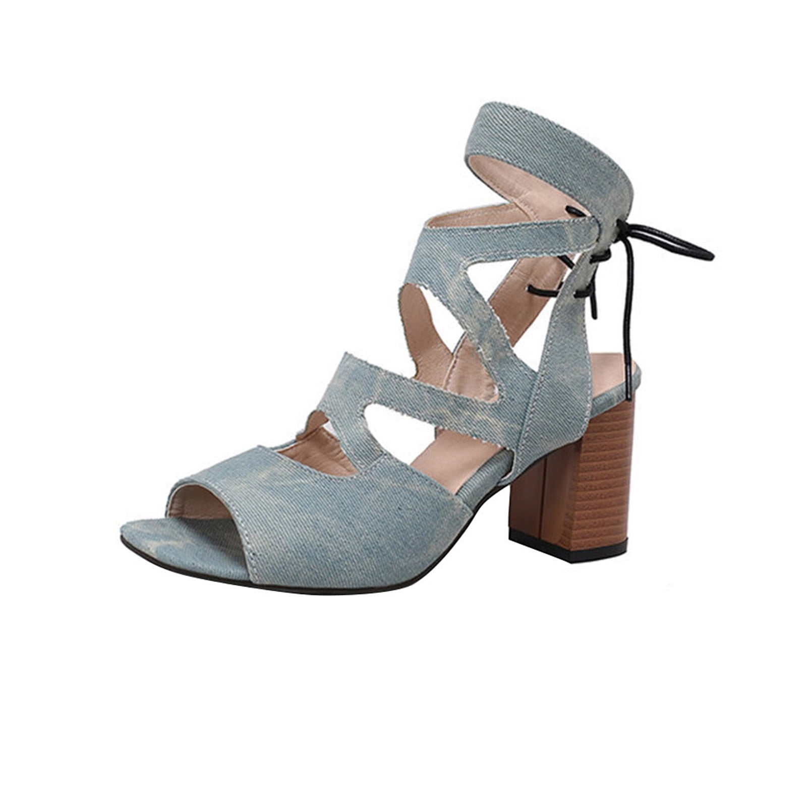 Lovskoo 2024 Women's High Heels Shoes Open Toe Strappy Lace Up Heels ...