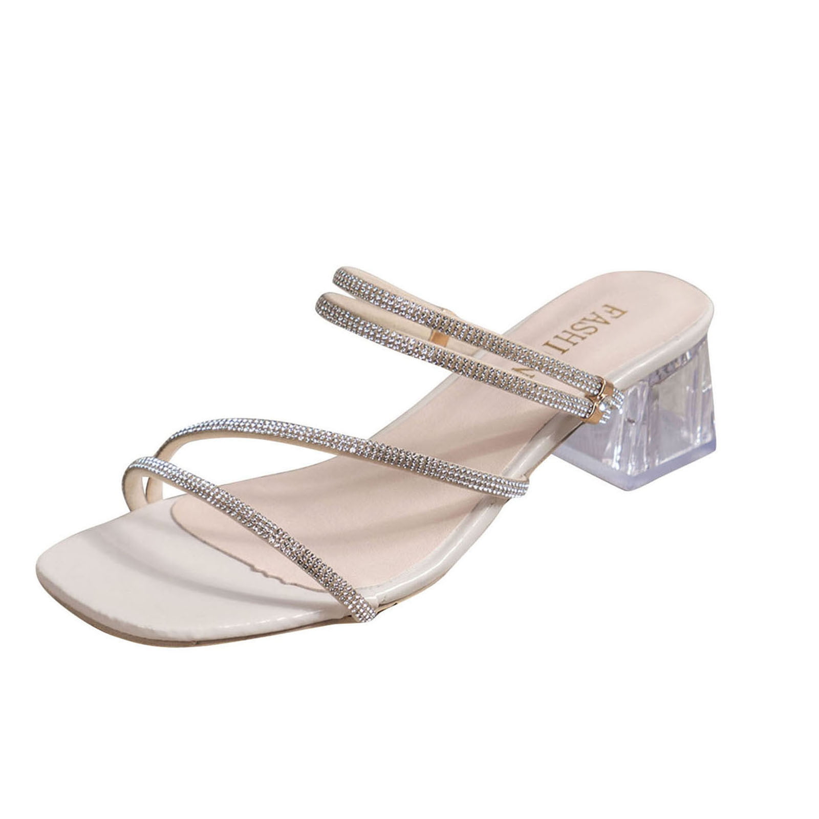 Lovskoo 2024 Women's High Heels Slides Open Toe Rhinestone Summer Strappy Dreesy Mules Square ...
