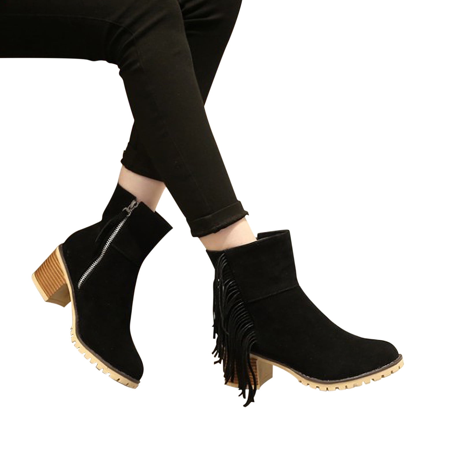 Lovskoo 2024 Women's Low-Heeled Ankle Boots Pointed Toe Chunky Heel ...