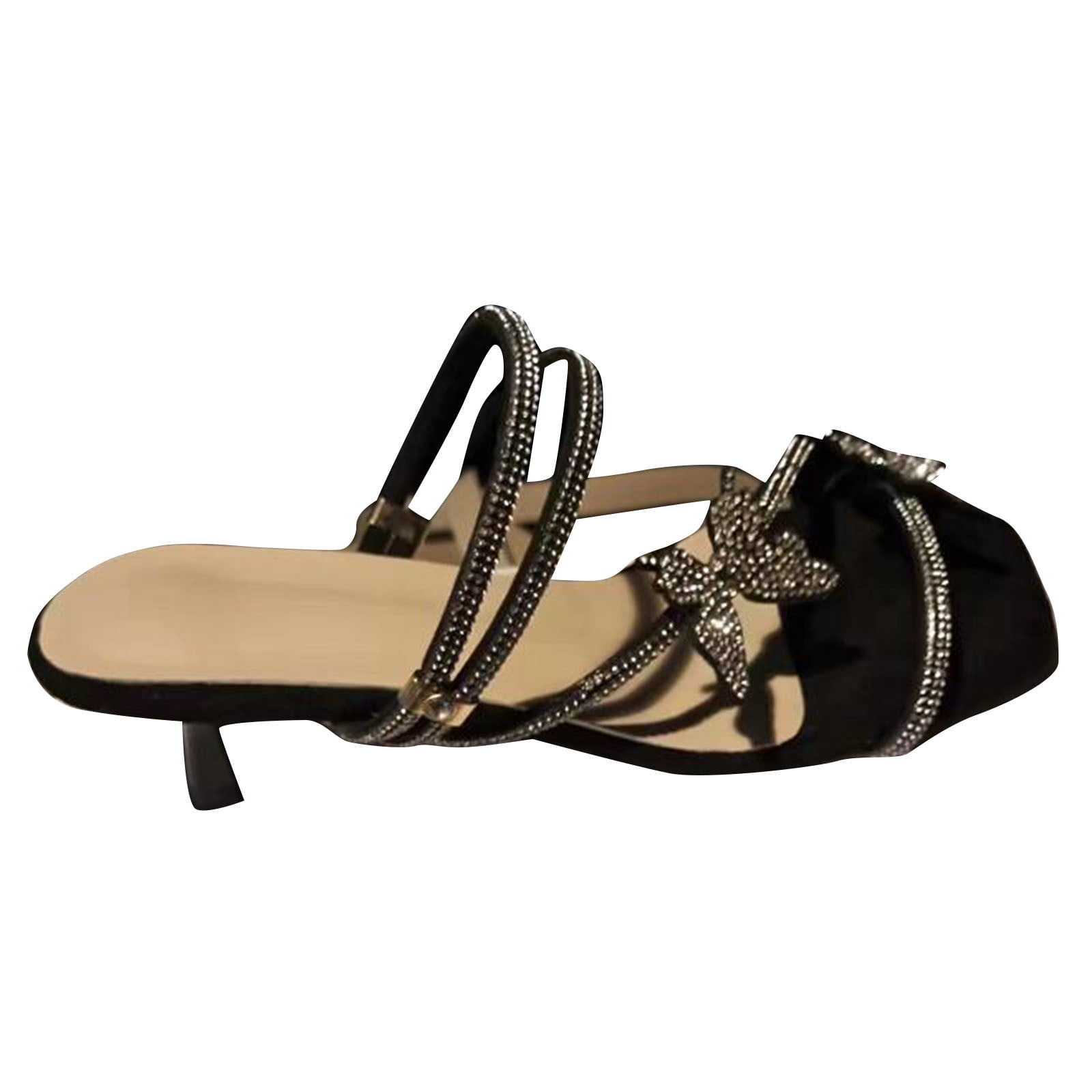 Lovskoo 2024 Women's Low Heels Slides Open Toe Summer Rhinestone Ladies Two Wear Set Of Chunky ...