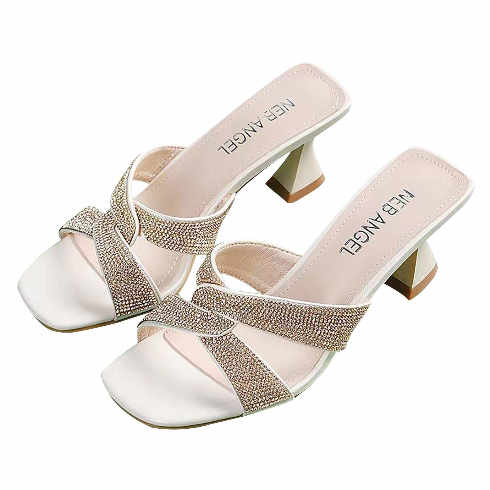 Lovskoo 2024 Women's Low Heels Slides Open Toe Summer Rhinestone Plus Size Hollowed-Out Chunky ...