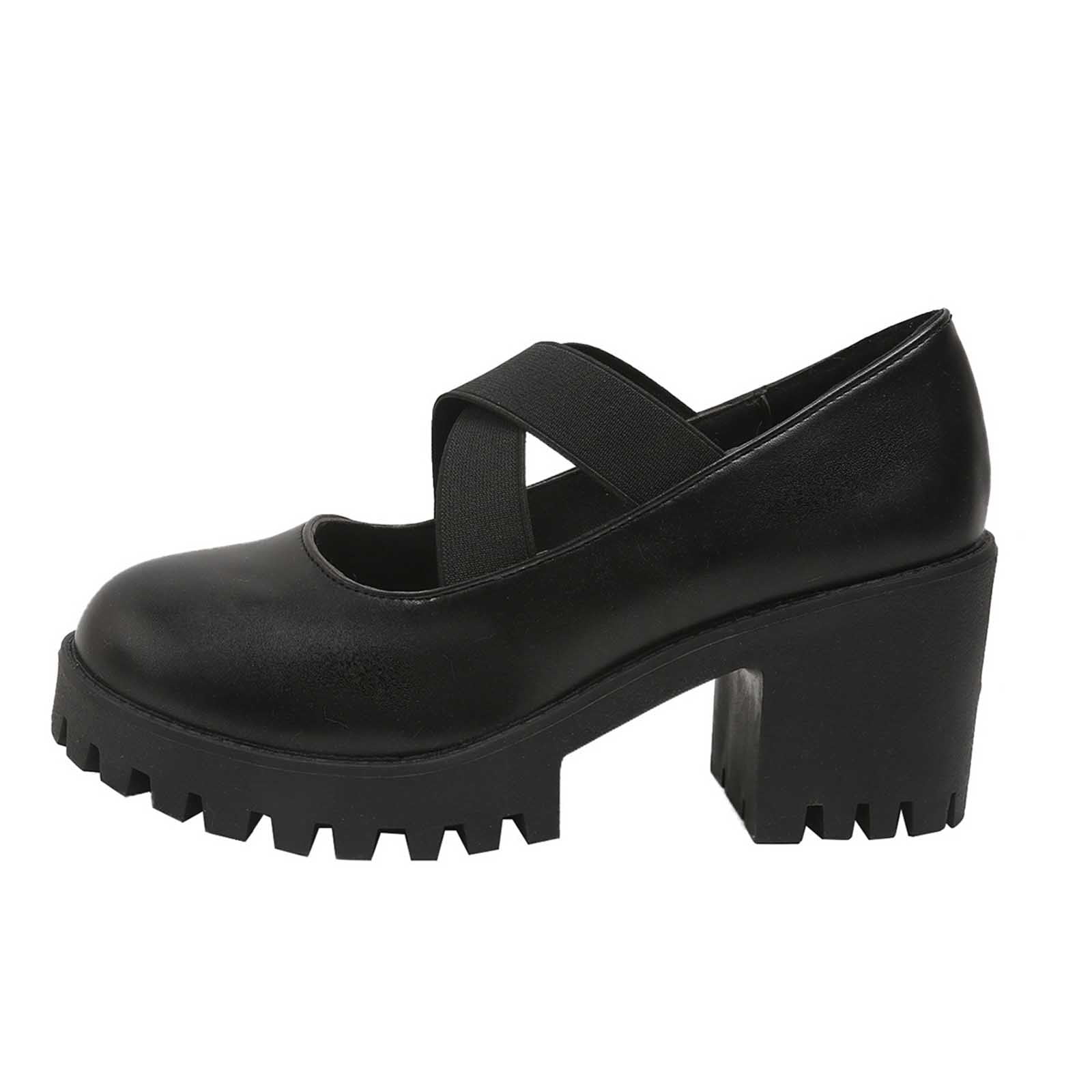 Lovskoo 2024 Women's Mary Heels Shoes Platform Chunky Heel Pumps Closed ...