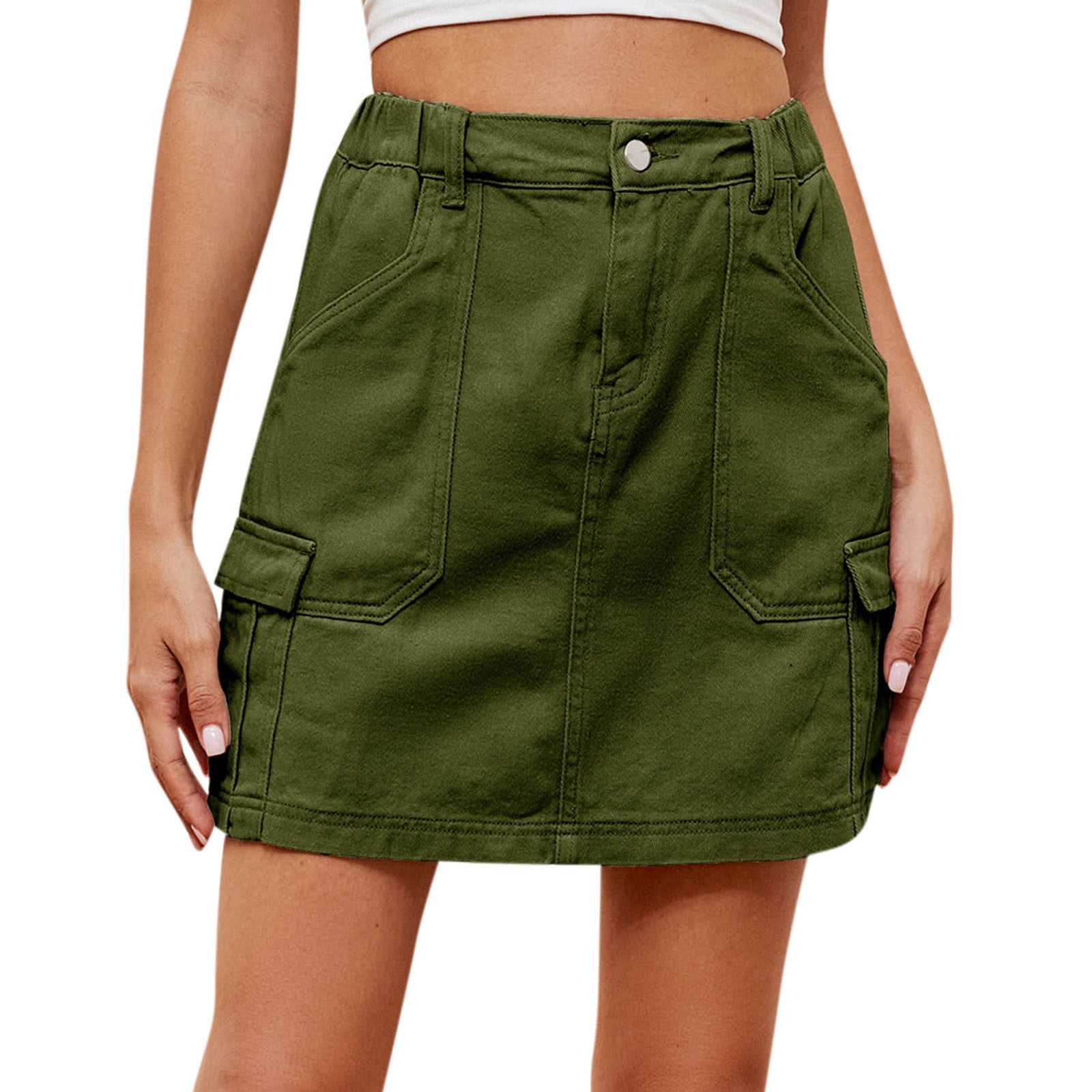 Lovskoo 2024 Women's Mini Denim Skirt Streetwear Elastic Waist Workwear ...