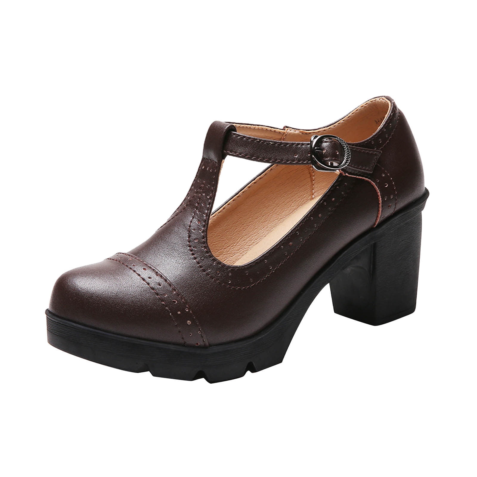 Lovskoo 2024 Women's Oversized Classic Leather Shoes T-Strap Platform ...