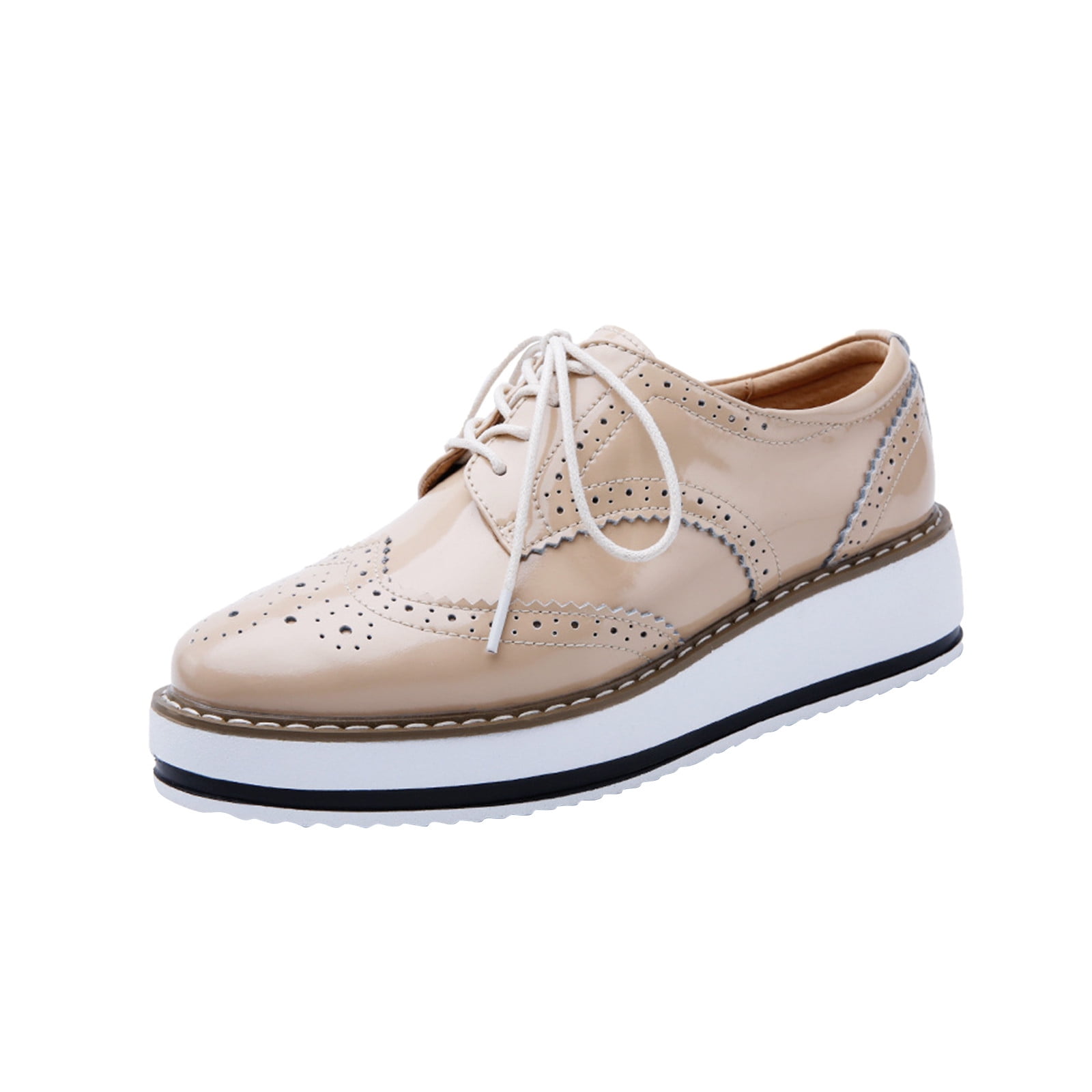Lovskoo 2024 Women's Platform Leather Shoes Wingtips Square Toe Lace Up ...