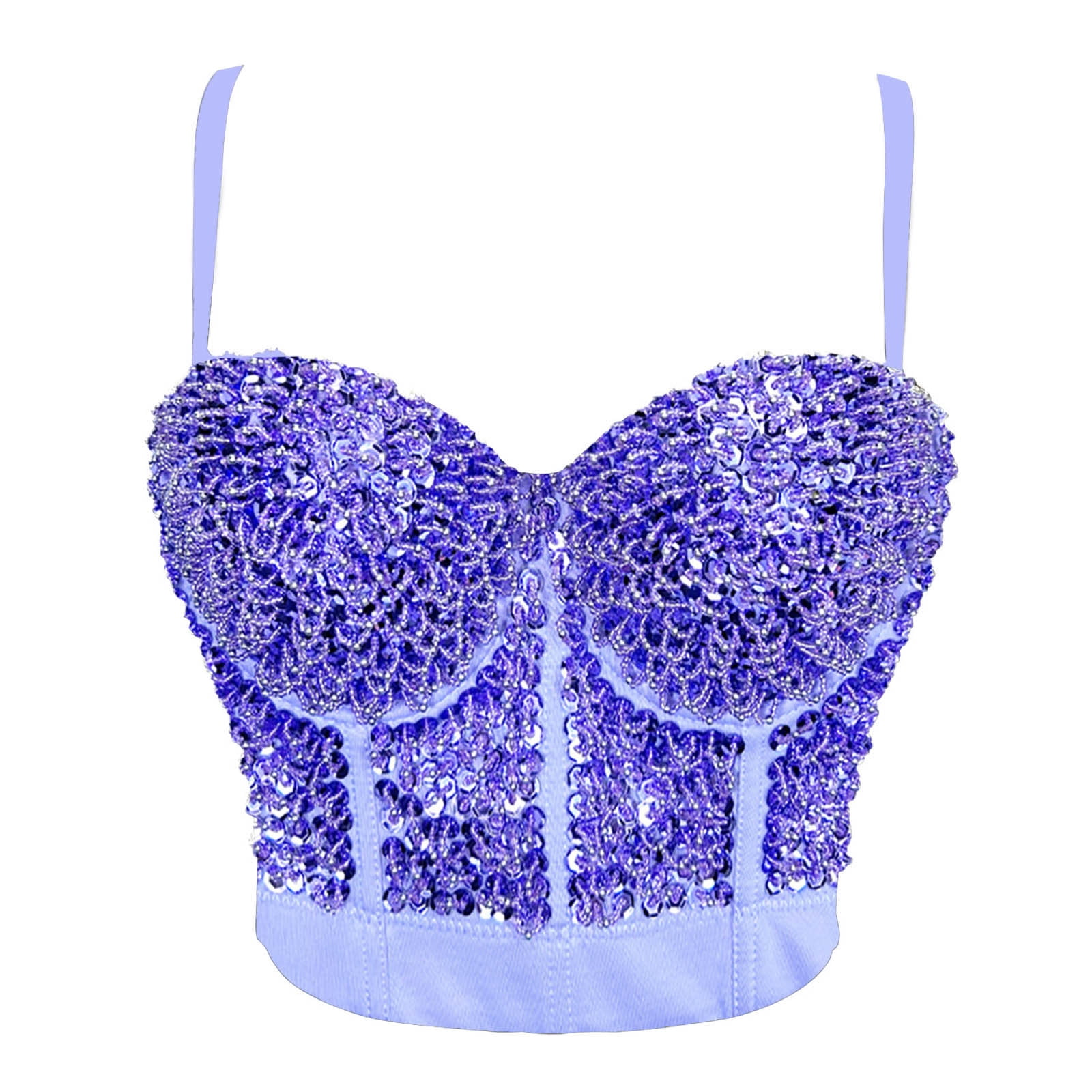 Lovskoo Women's Sparkling Sequins Bustier Crop Top Mesh Corset Top ...