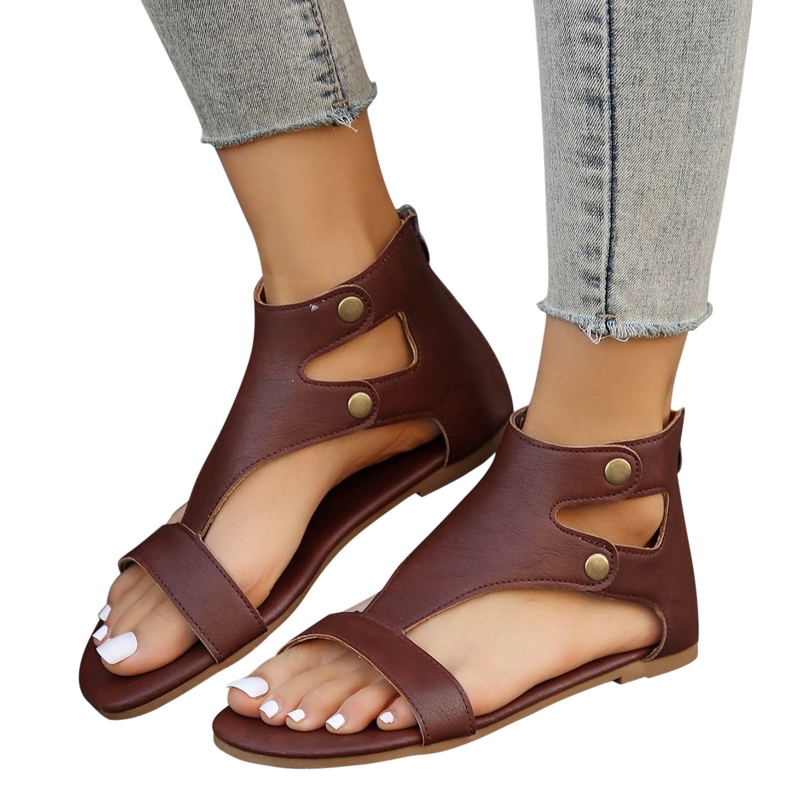 Lovskoo 2024 Women's Sandals Comfortable Dressy Summer Bohemian Shoes Open Toe Large Size Flat ...