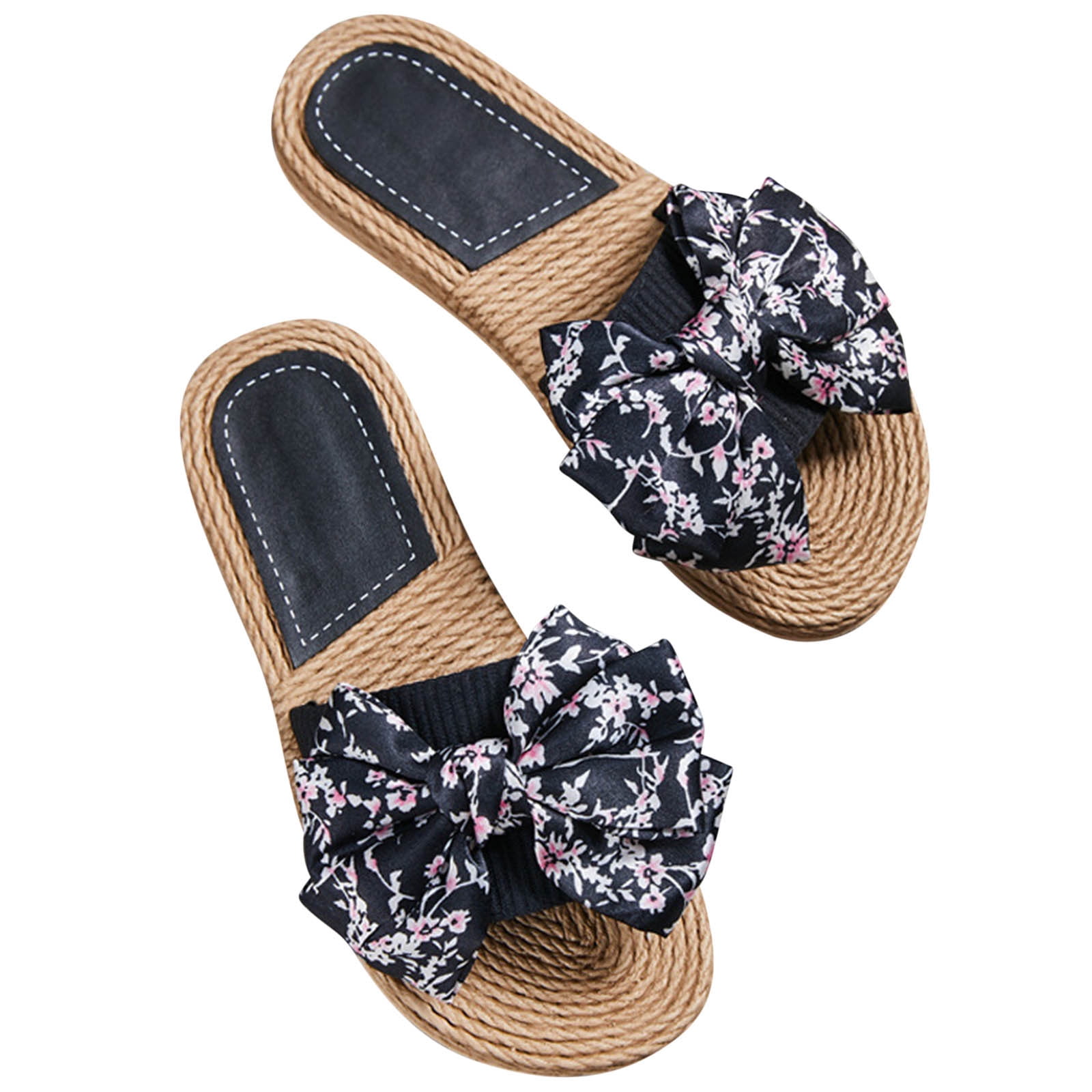 Lovskoo 2024 Women's Slippers Open Toe Flip-Flops Linen Bow Flat ...
