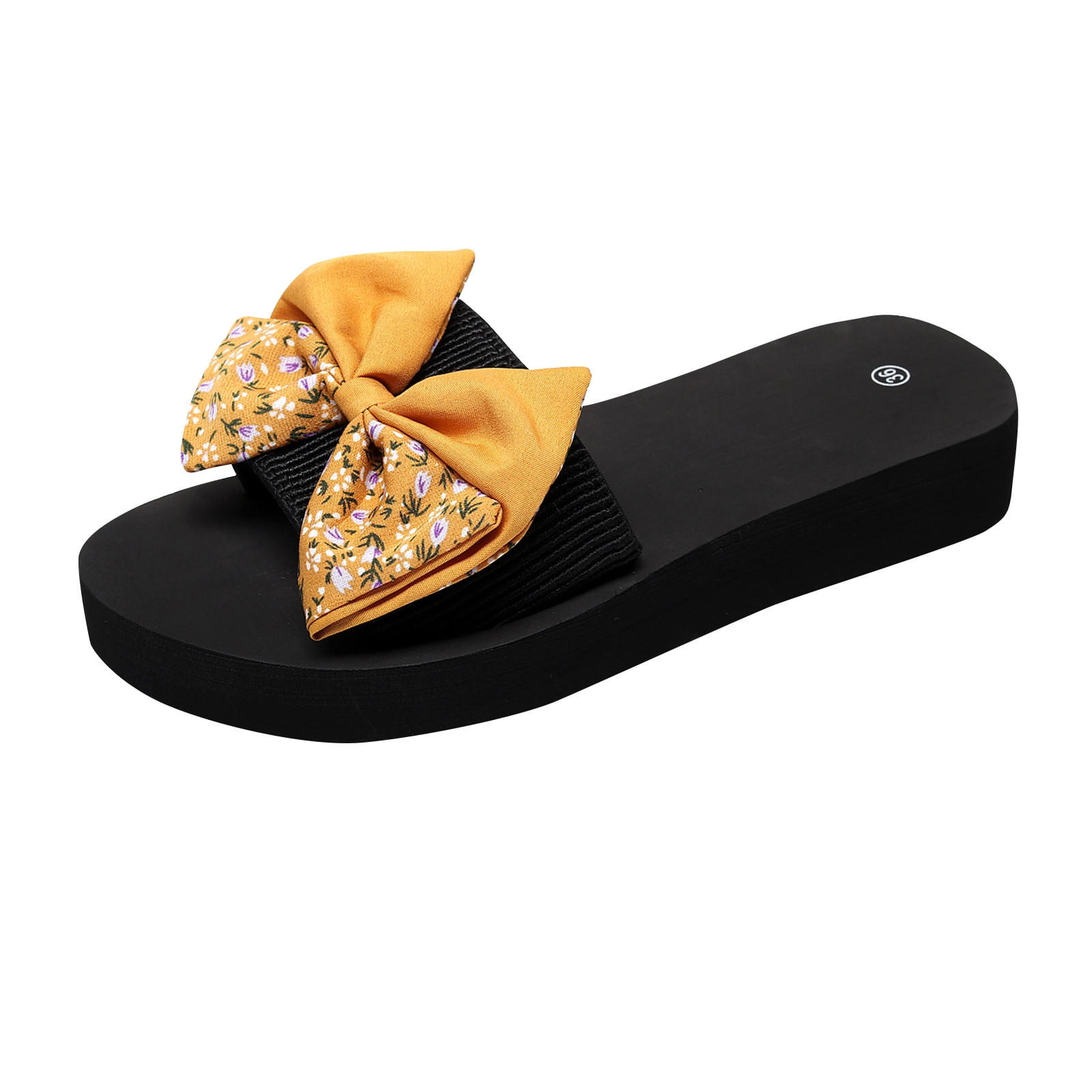 Lovskoo 2024 Women's Slippers Open Toe Flip-Flops Linen Bow Flat Sandals Floral Summer ...