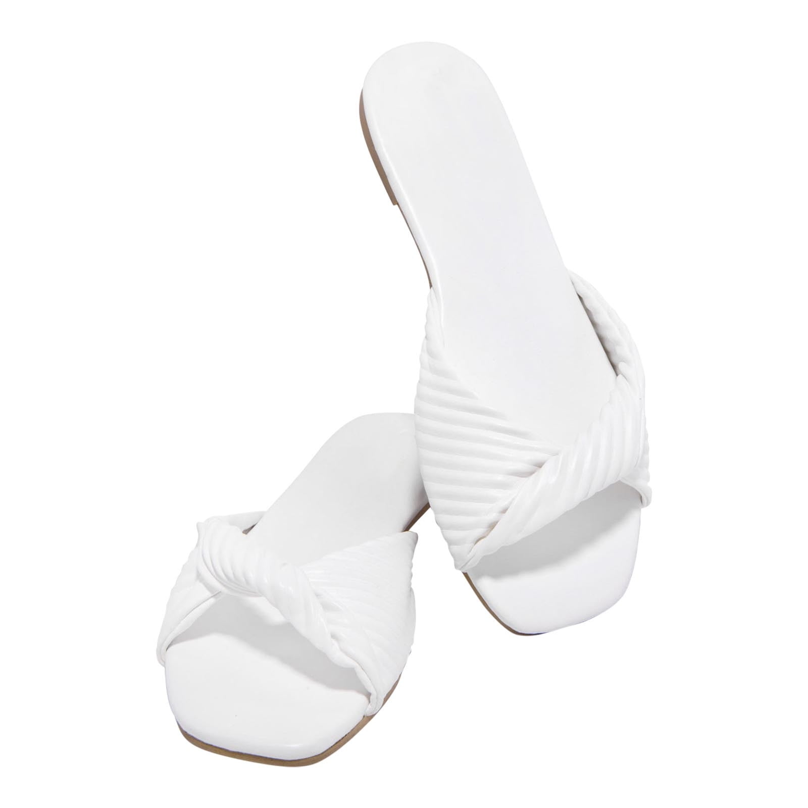 Lovskoo 2024 Women's Slippers Summer Open Toe Large Flat Bottomed Flip Flops Solid Color Beach ...