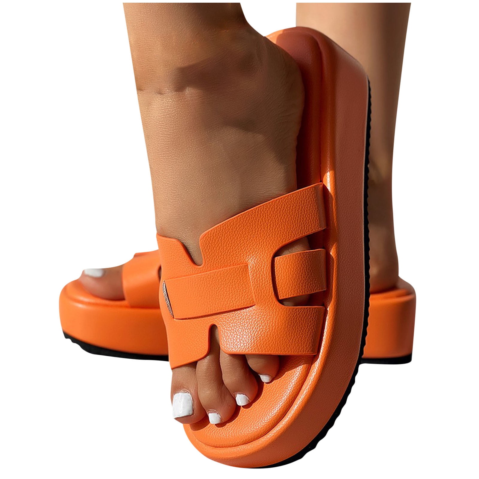 Lovskoo 2024 Women's Slippers Summer Open Toe Large Size Thick Sole Sandals Trendy Comfortable ...