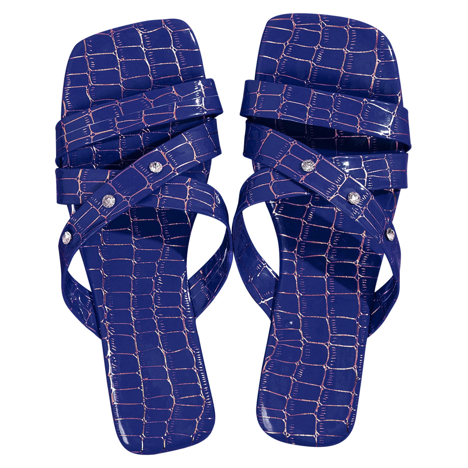 Lovskoo 2024 Women's Slippers Summer Open Toe Rhinestone Beach Flat ...