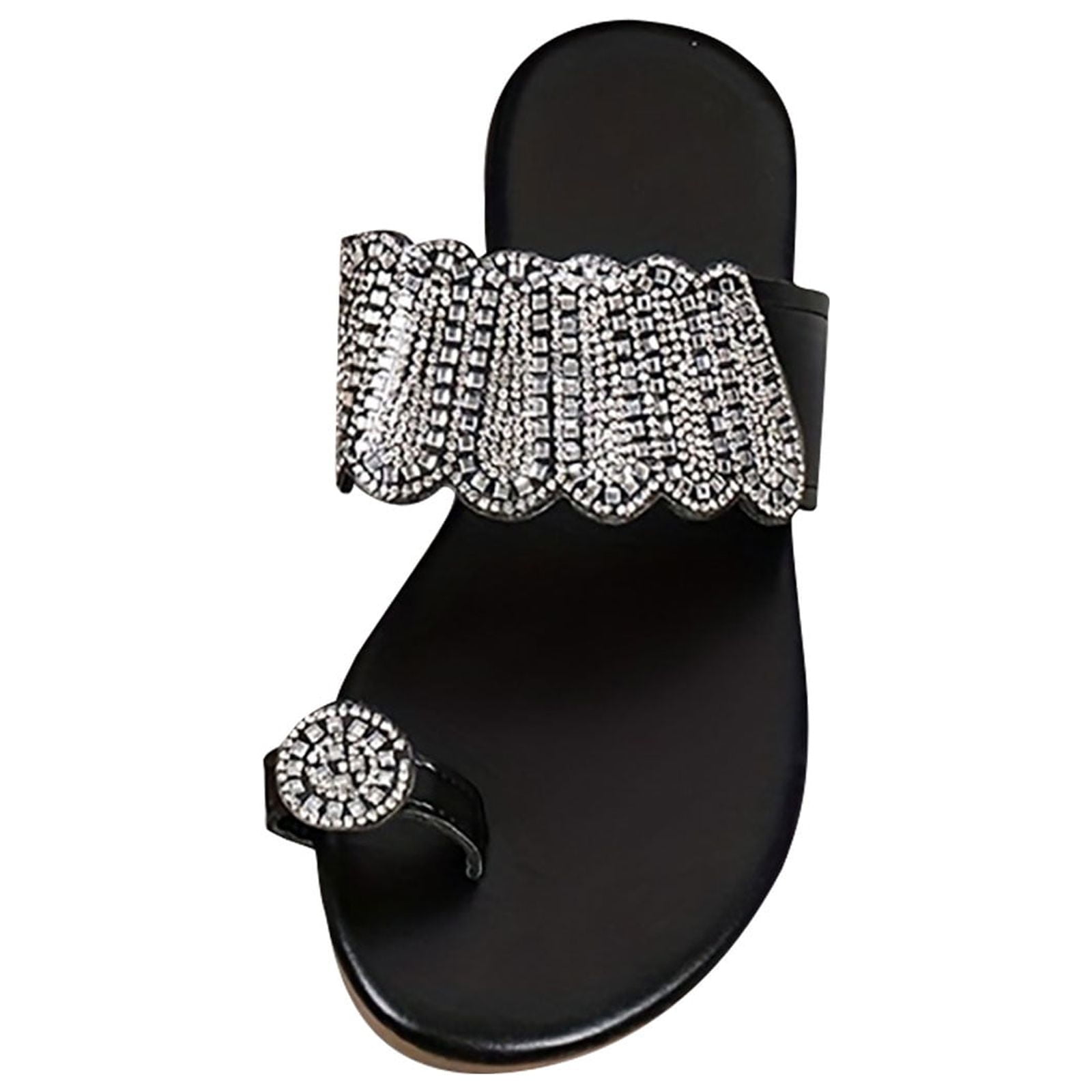 Lovskoo 2024 Women's Slippers Summer Open Toe Rhinestone with Clip Toe Plus-Size Set Toe Flat ...