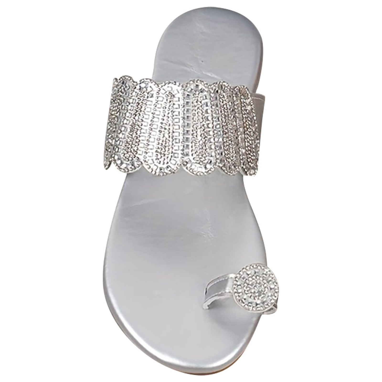 Lovskoo 2024 Women's Slippers Summer Open Toe Rhinestone with Clip Toe Plus-Size Set Toe Flat ...
