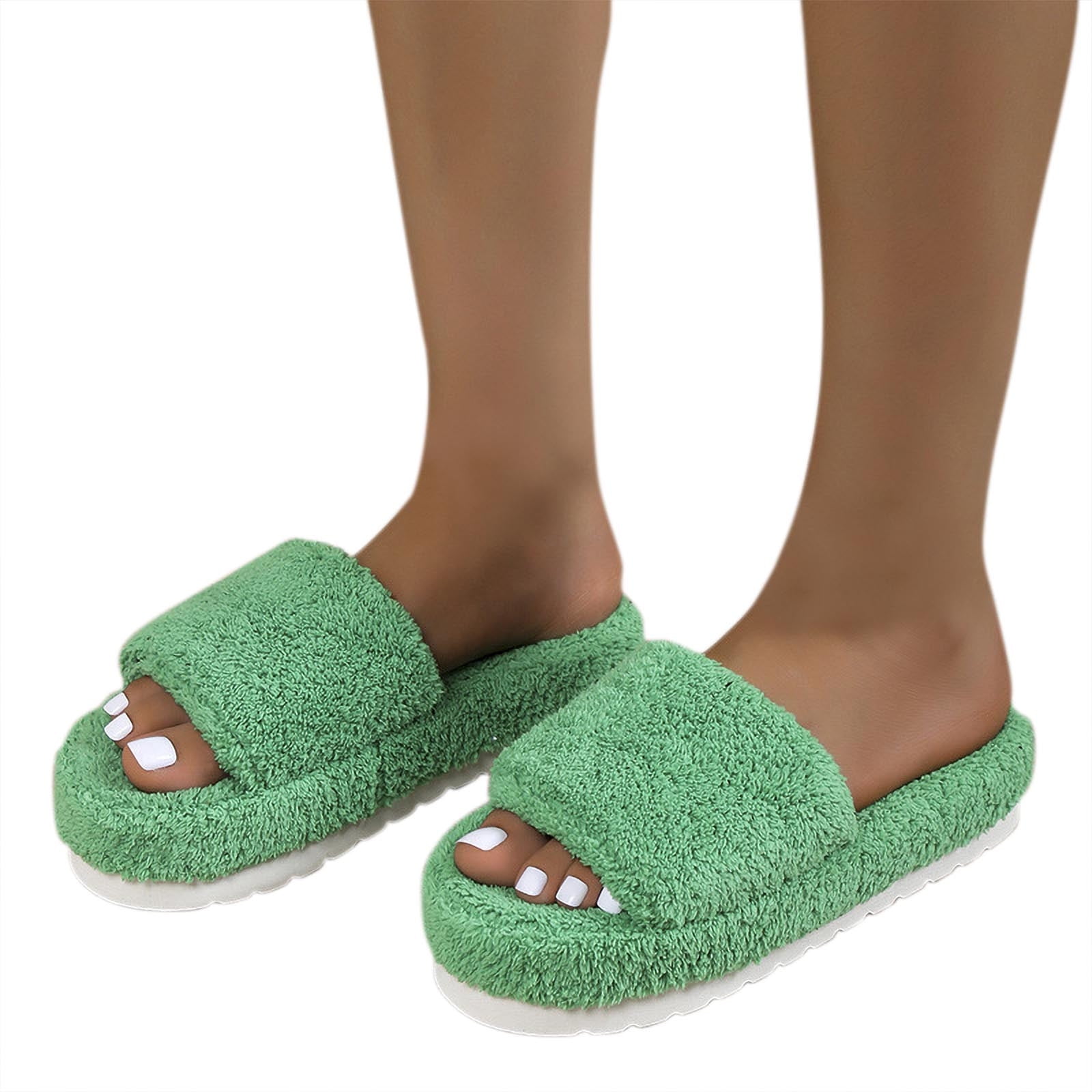 Lovskoo 2024 Women's Slippers Summer Open Toe Thick Soled Furry ...