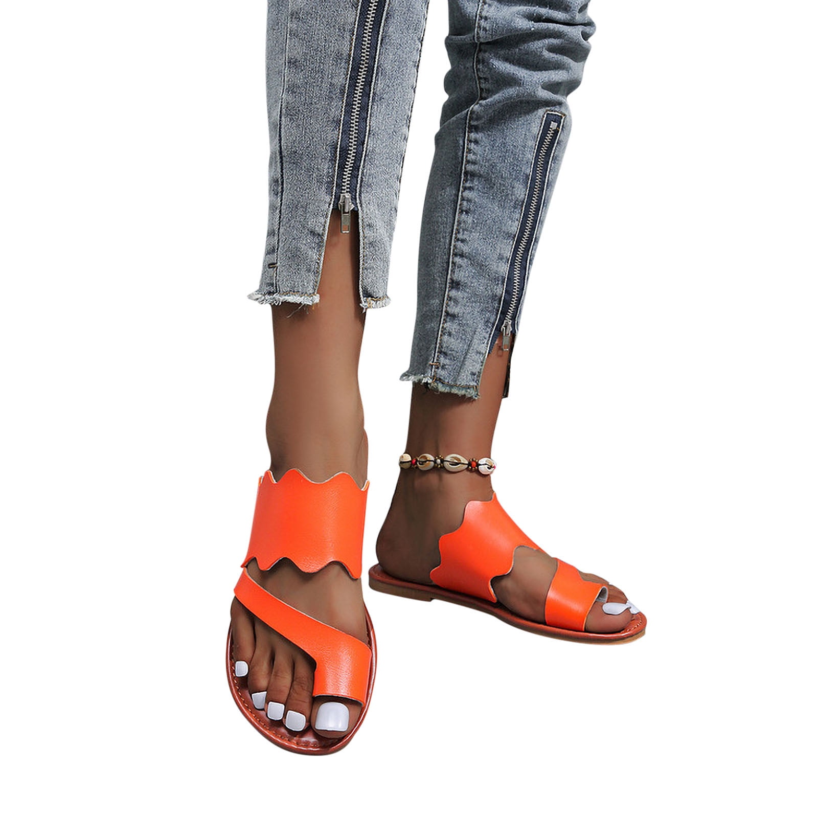 Lovskoo 2024 Women's Slippers Summer Open Toe with Clip Toetrendy Comfortable Flat Heel Beach ...