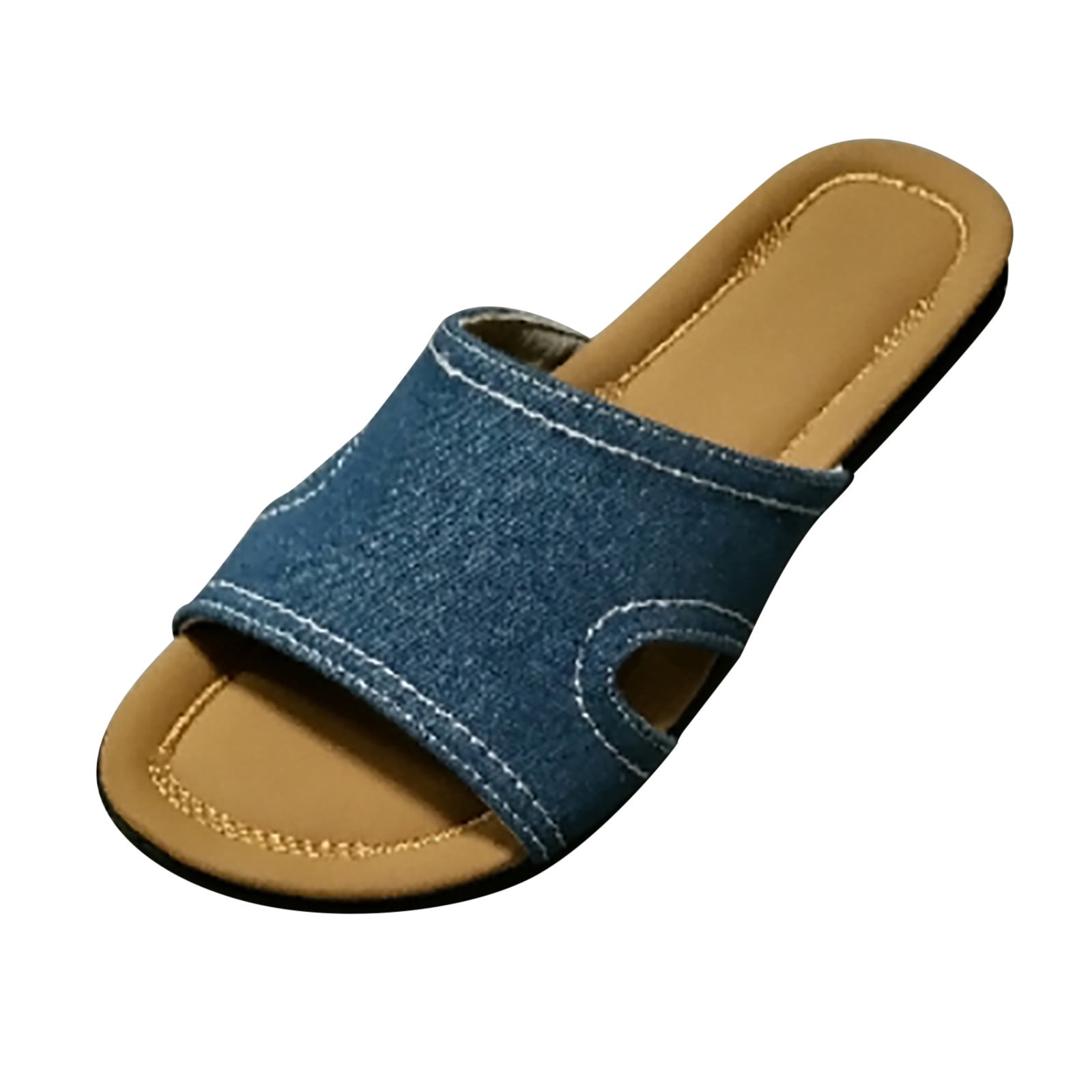 Lovskoo 2024 Women's Slippers Summer Plus-Size Denim Flat Beach Shoes ...