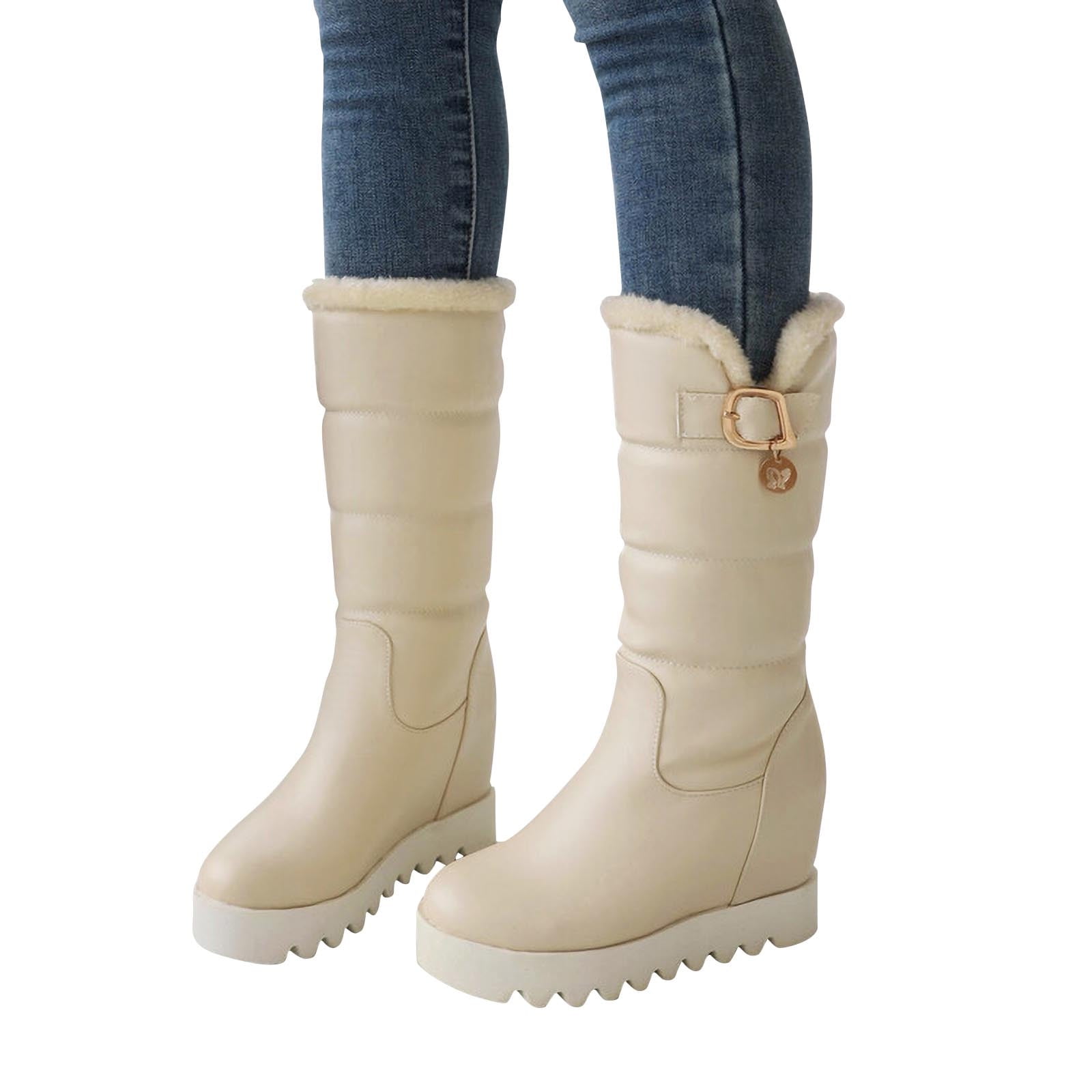 Lovskoo 2024 Women's Snow Boots Round Toe Wedge Large Fall/Winter Thick ...