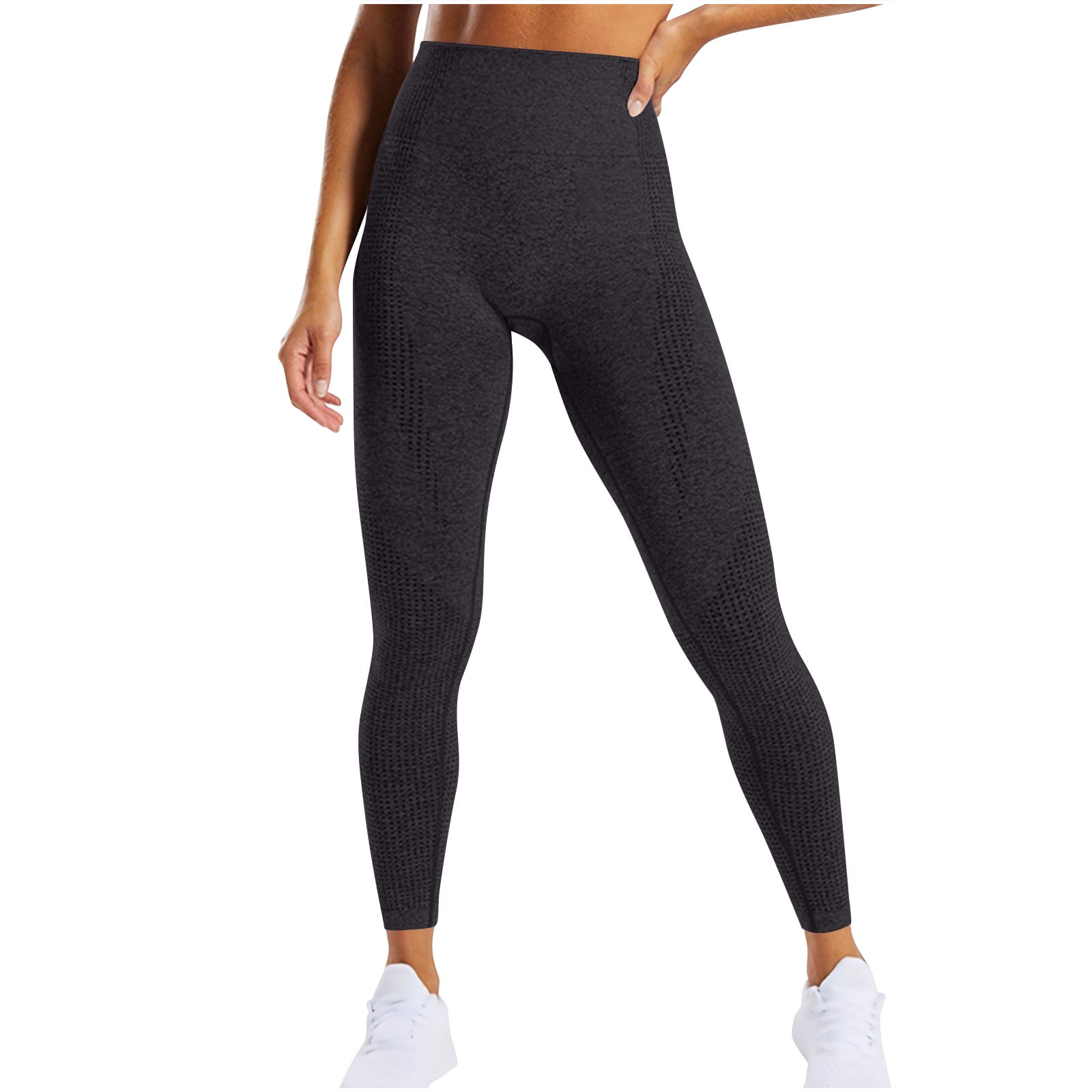 Lovskoo 2024 Women's Solid Color High Waist Leggings Ripped Mesh Tummy ...