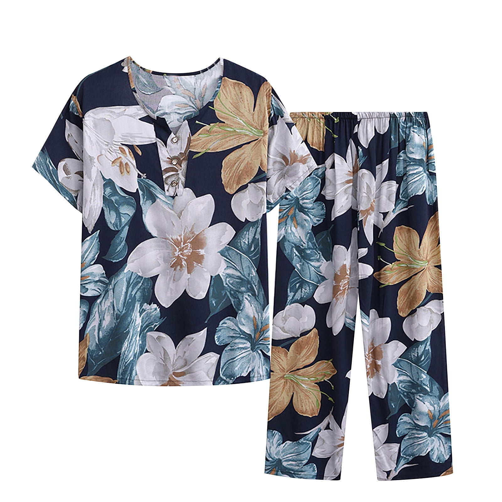 Lovskoo Women's Summer Cute Sleepwear Tops with Capris Pants Pajama ...