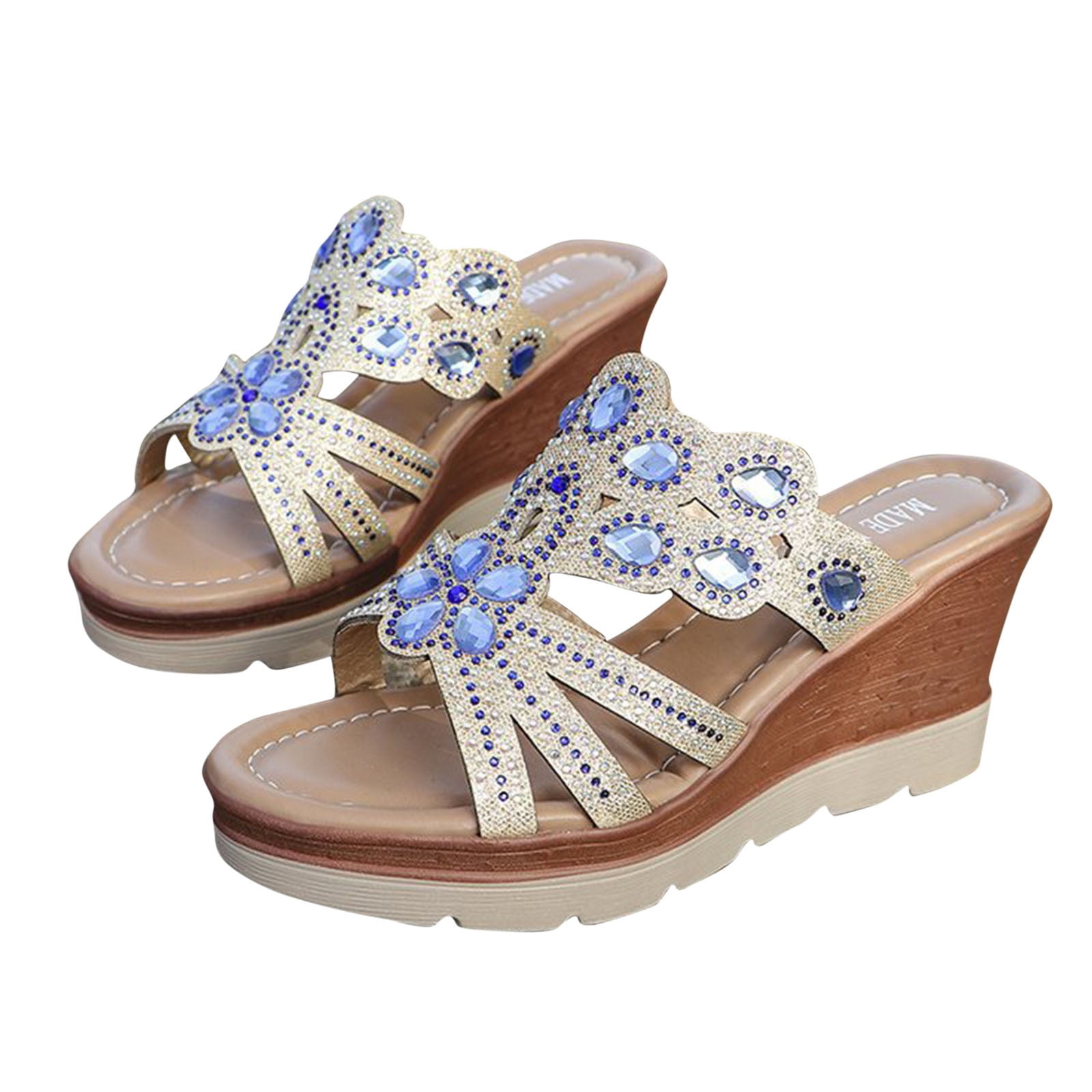 Lovskoo 2024 Women's Wedge Slipper Open Toe Summer Rhinestone Retro ...