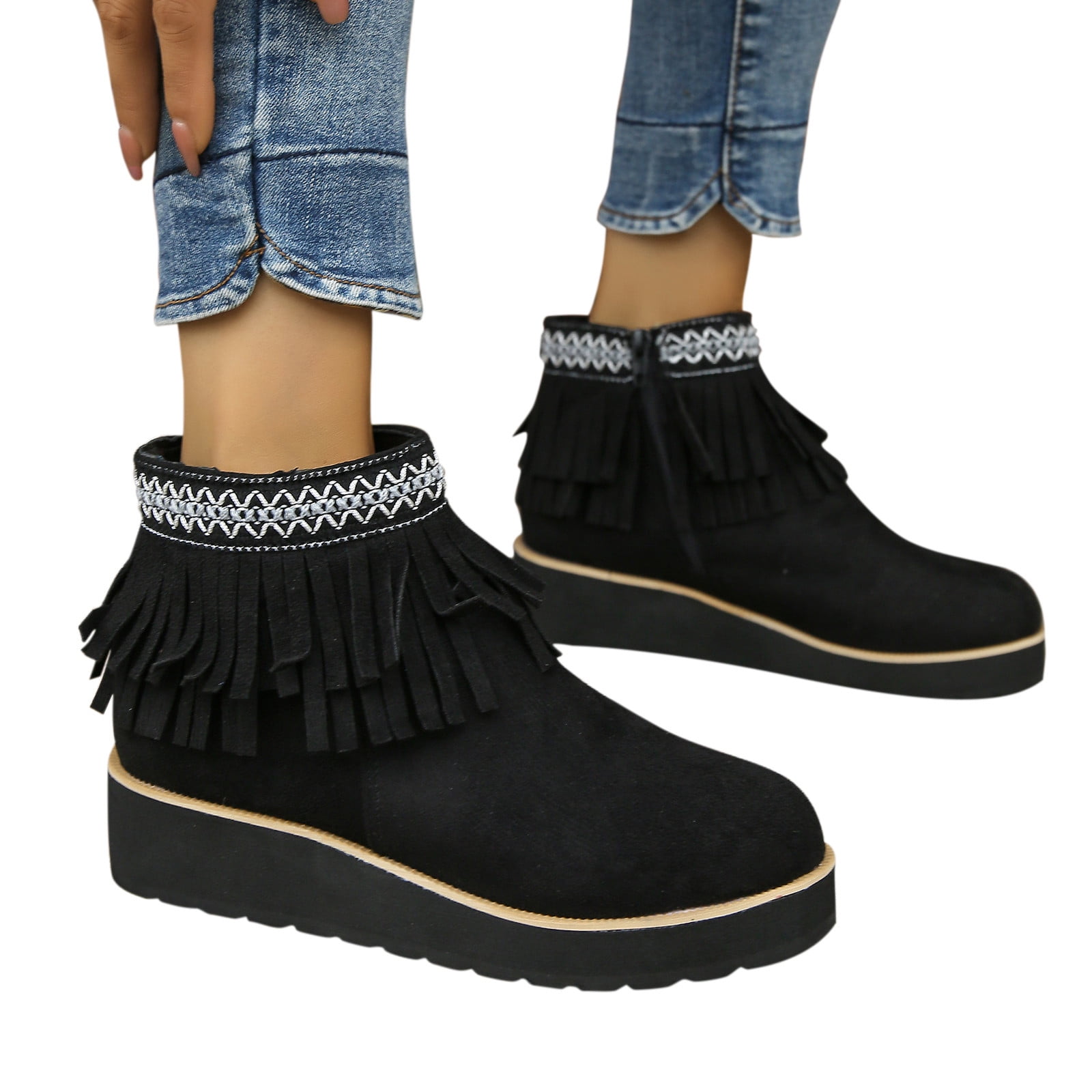 Lovskoo 2024 Women's Wedges Ankle Boots Round Toe Wedge Large Single ...