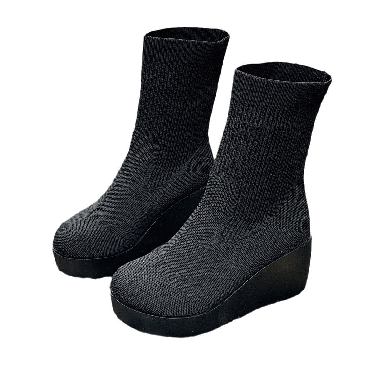 Lovskoo 2024 Women's Wedges Mid Calf Boots Knit Comfortable Round Toe ...