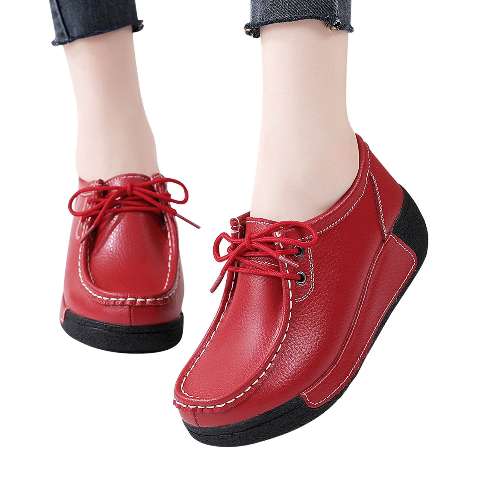 Lovskoo 2024 Women's Wedges Shoes Round Toe Thick Sole Sponge Cake ...