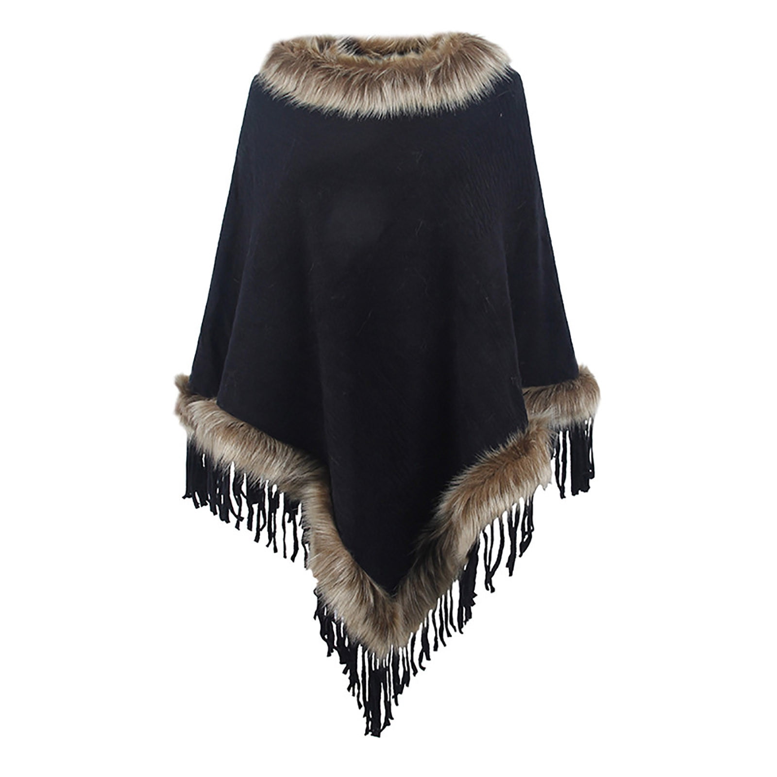 Lovskoo 2024 Womens Cape Winter Warm Coat Faux Fur Trim Shawl Cloak ...