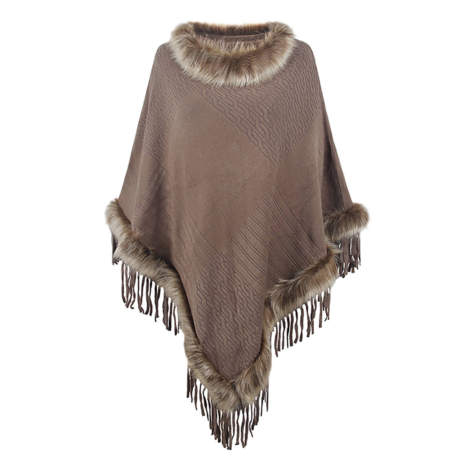 Lovskoo Womens Cape Winter Warm Coat Faux Fur Trim Shawl Cloak ...