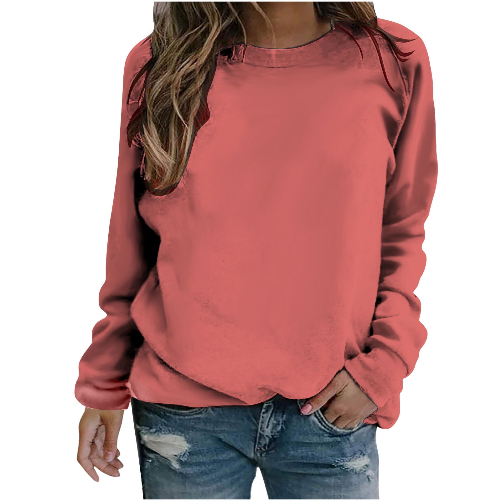 Lovskoo 2024 Womens Crewneck Sweatshirt Long Sleeve Casual Shirts Solid ...