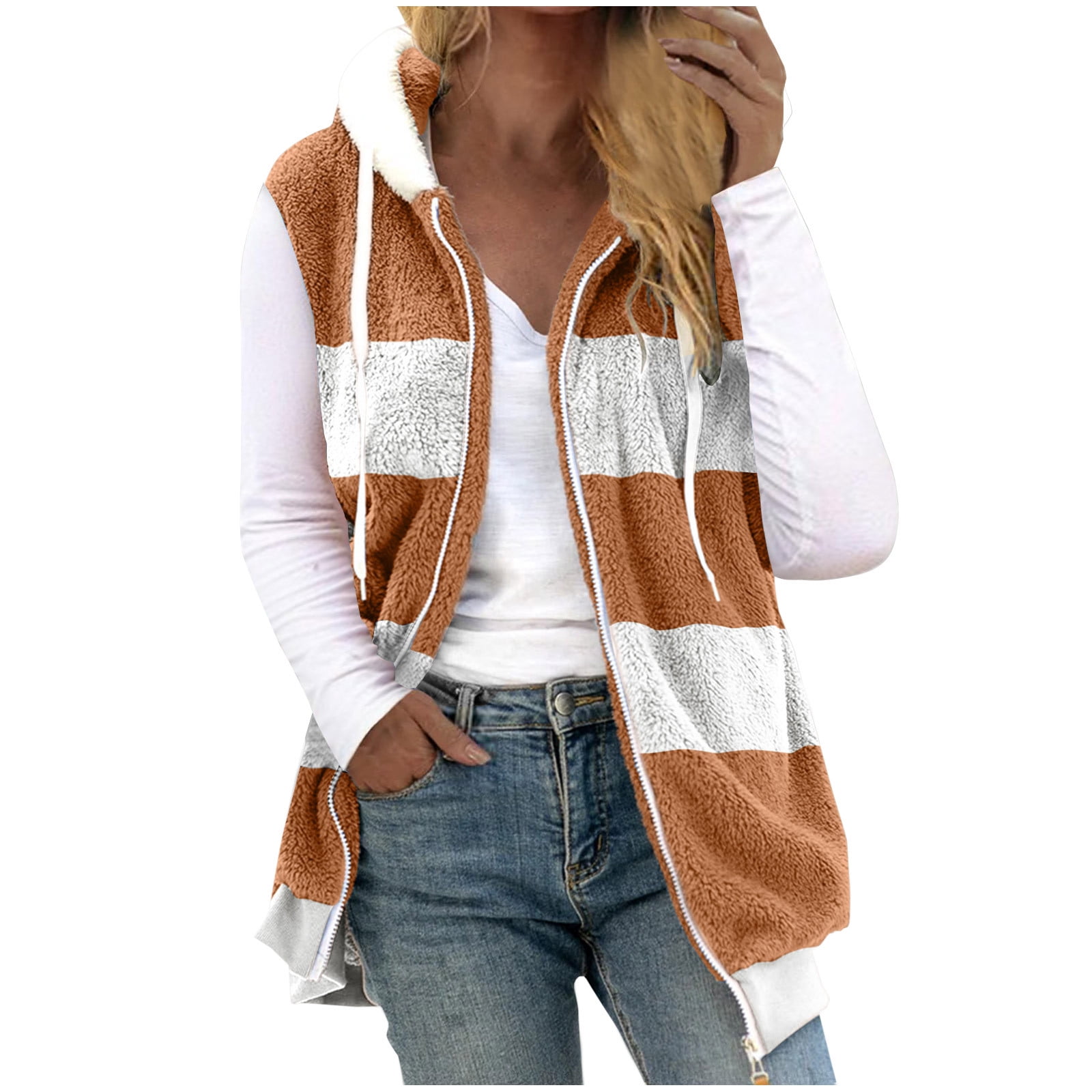 Lovskoo 2024 Womens Fuzzy Fleece Vest Cozy Sleeveless Winter Warm Vests ...
