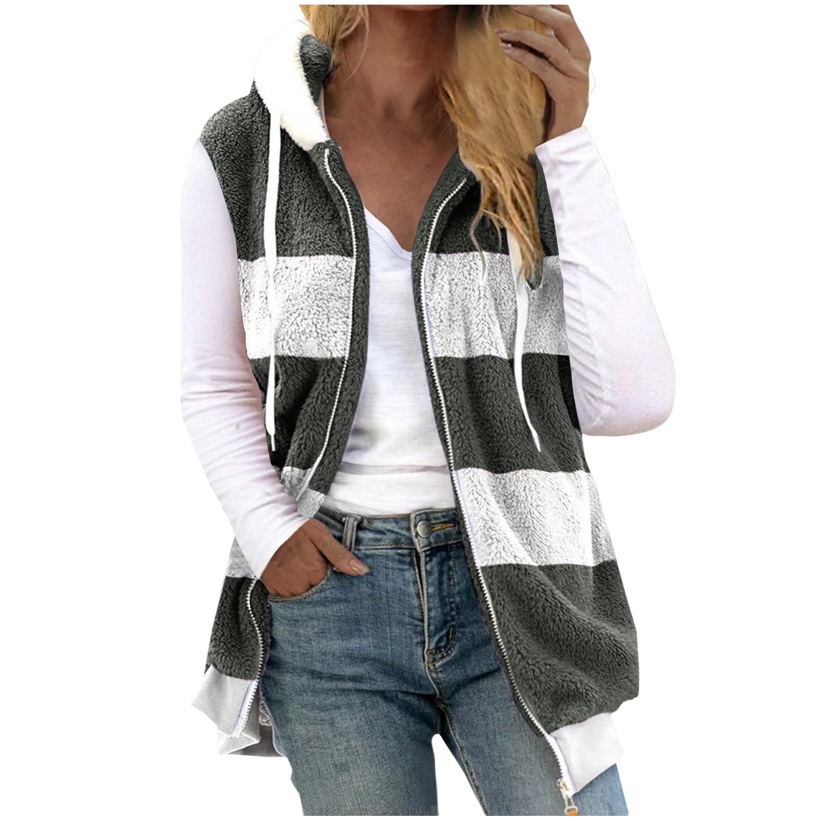 Lovskoo 2024 Womens Fuzzy Fleece Vest Cozy Sleeveless Winter Warm Vests ...