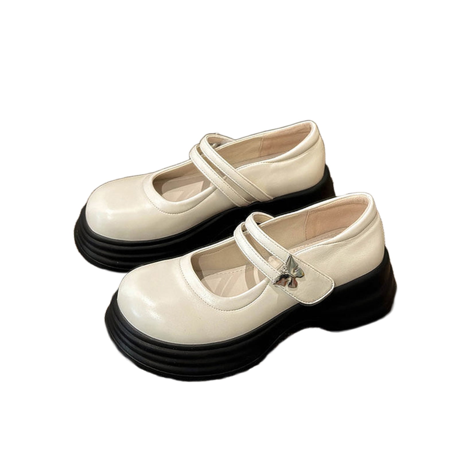 Lovskoo 2024 Womens Leather Mary Shoes Round Toe Platform Ankle Strap ...