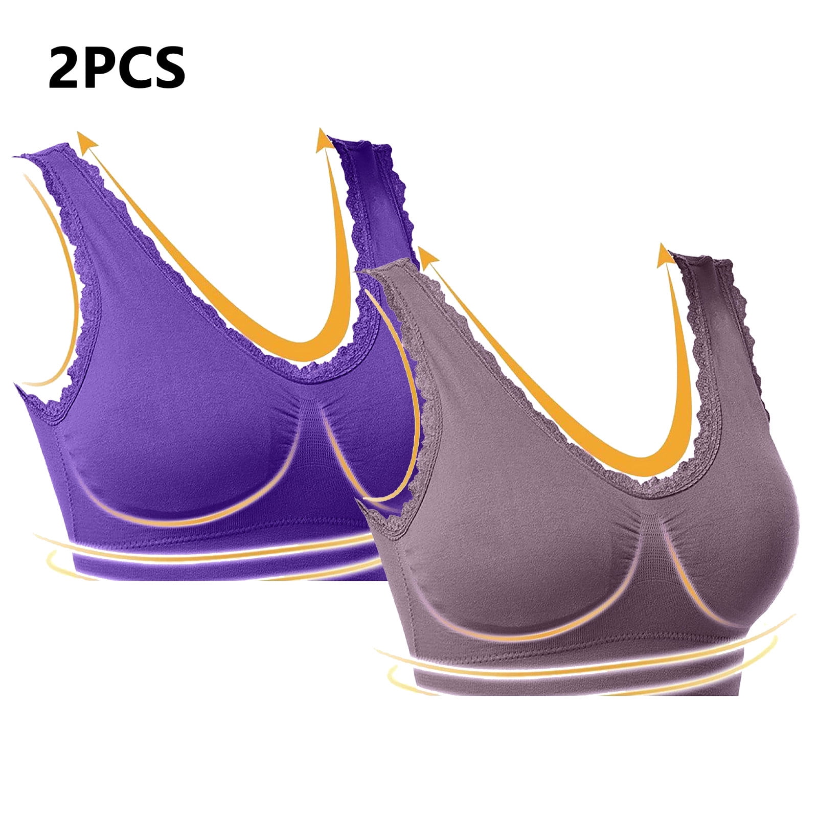 Lovskoo 2Pc Women's Sports Bra Lace Cami Bra Wireless Tank Top Bra ...