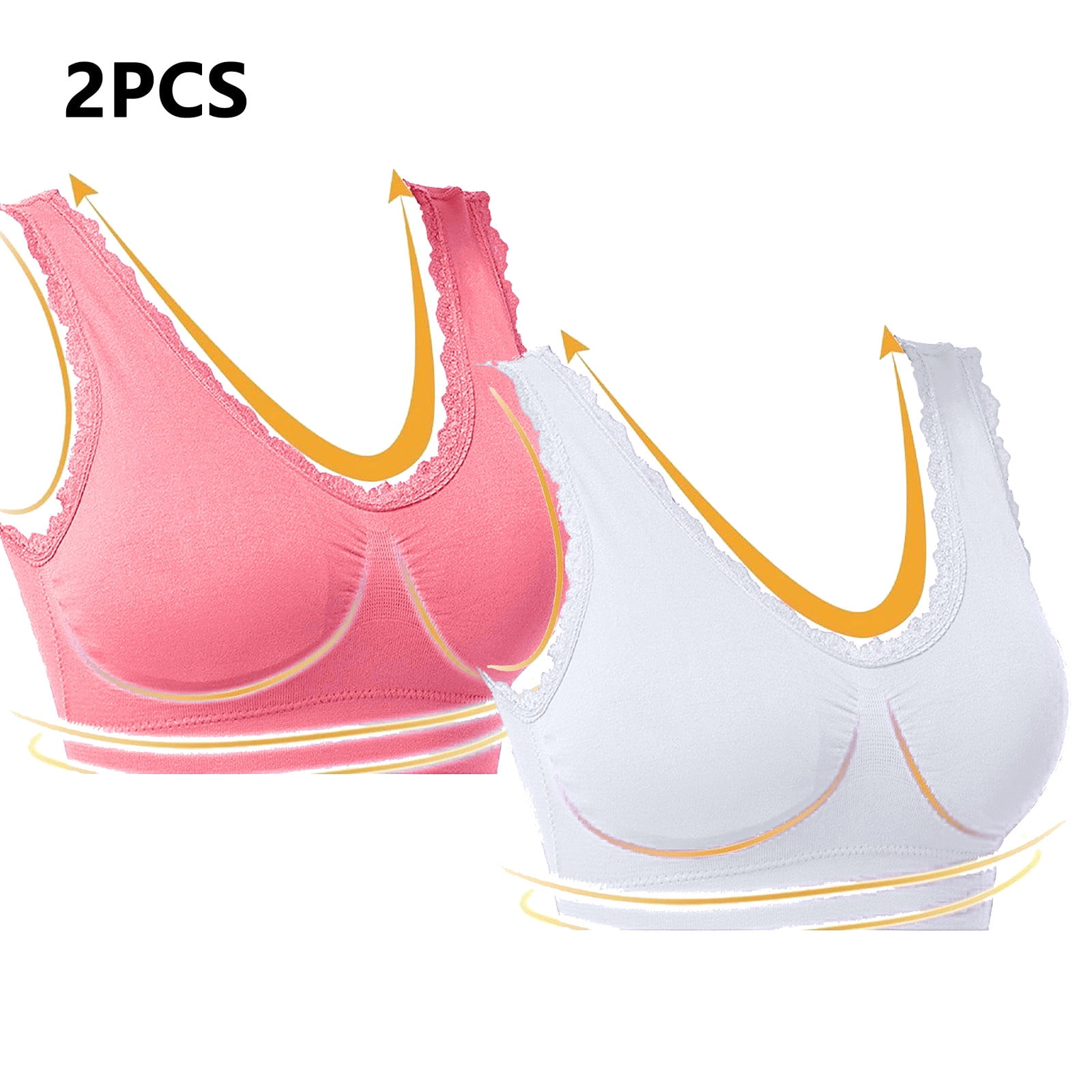 Lovskoo 2Pc Women's Sports Bra Lace Cami Bra Wireless Tank Top Bra ...