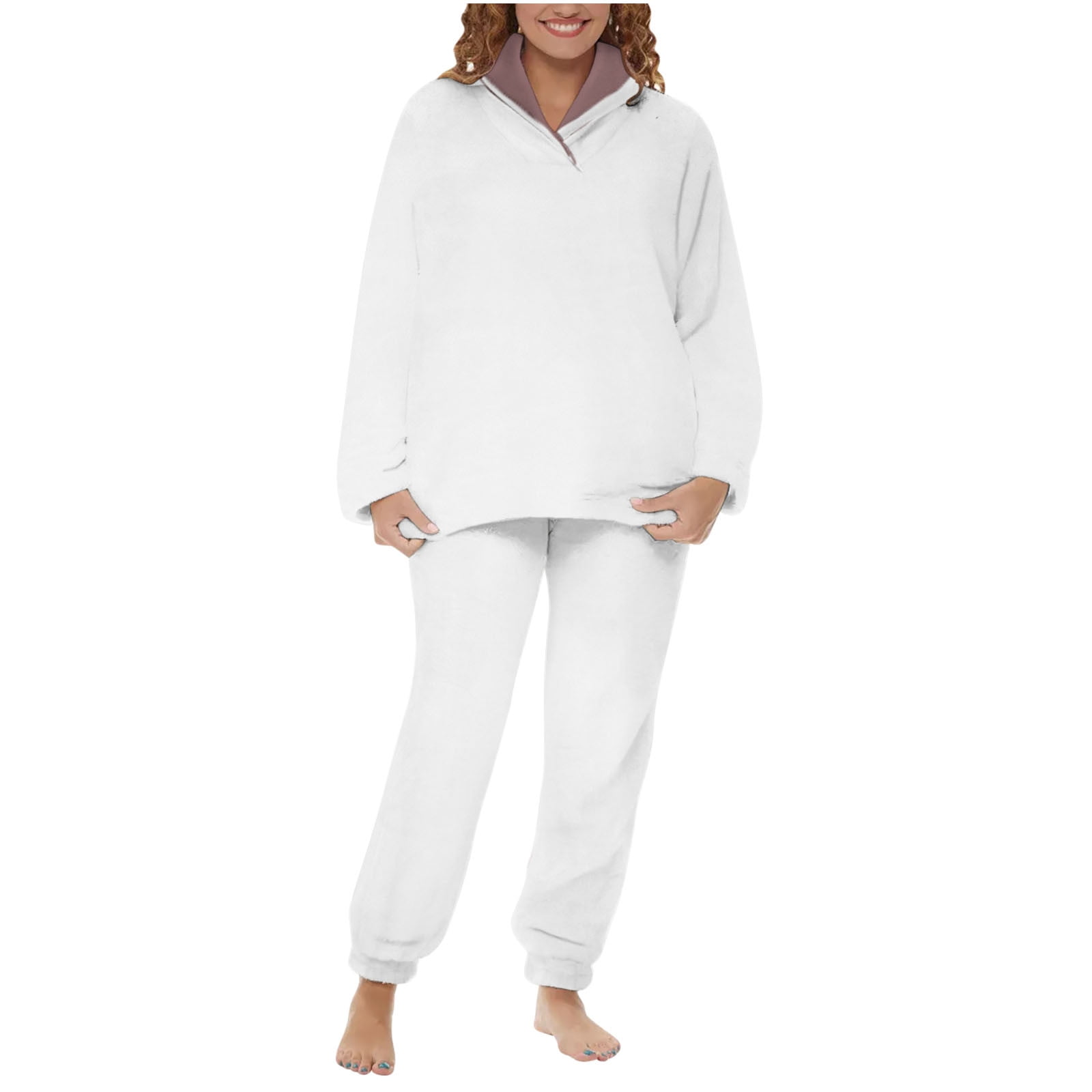 Lovskoo 2024 Womens Pajamas Long Sleeve Winter Furry Fleece Warm ...