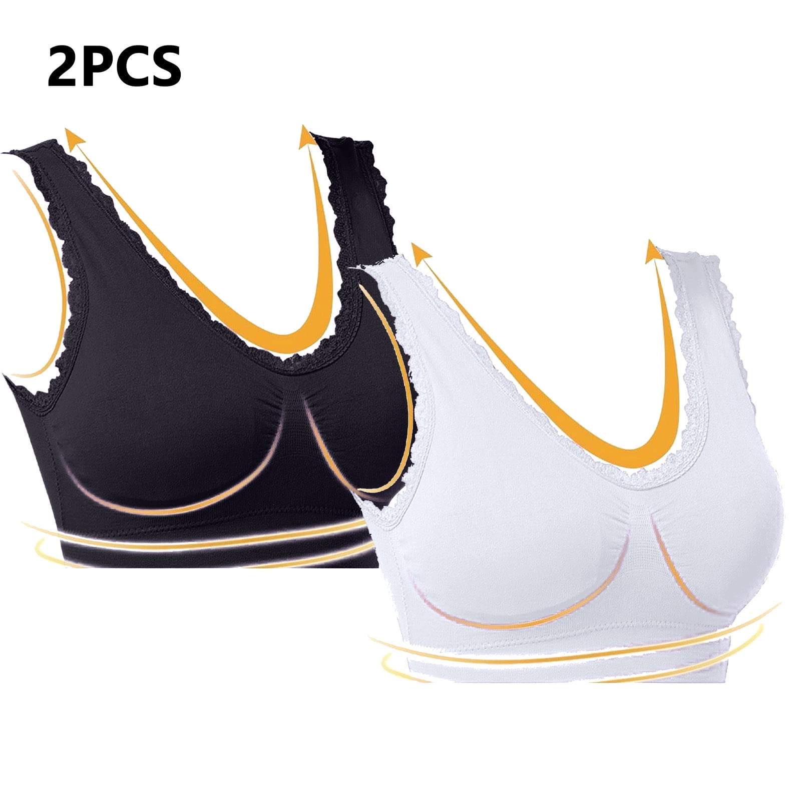 Lovskoo 2Pc Women's Sports Bra Lace Cami Bra Wireless Tank Top Bra ...