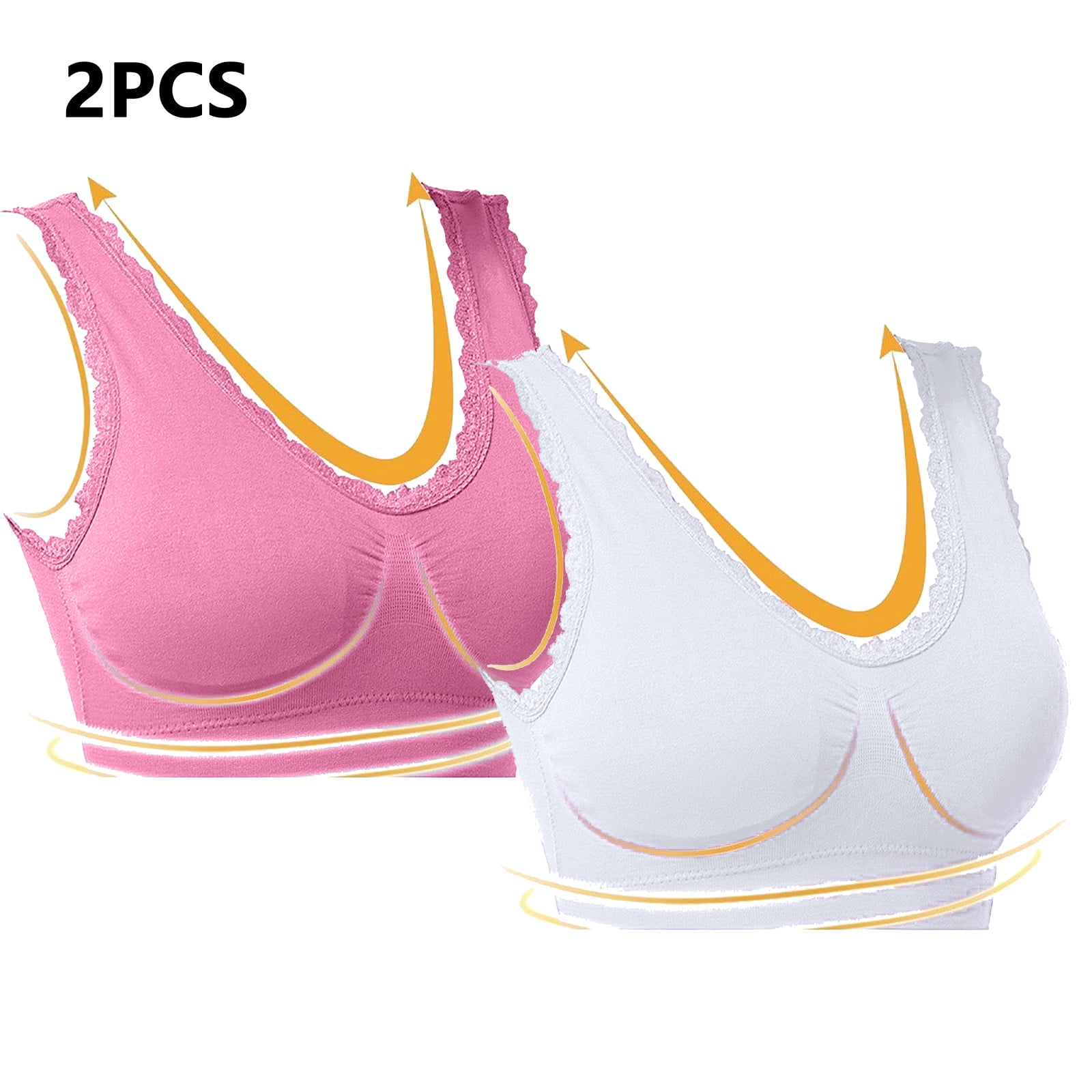 Lovskoo 2Pc Women's Sports Bra Lace Cami Bra Wireless Tank Top Bra ...