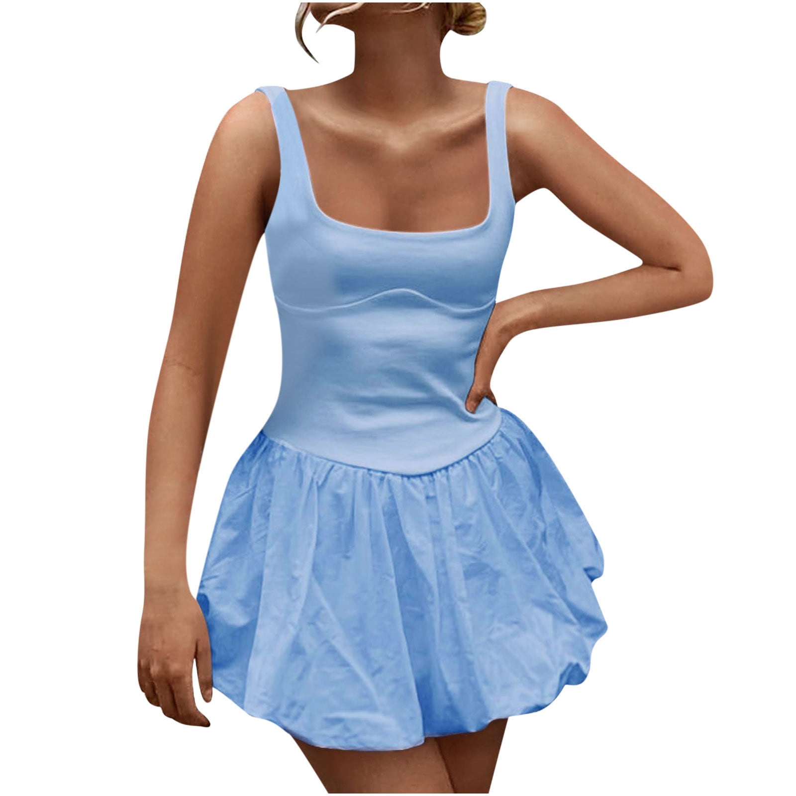 Lovskoo 2024 Womens Summer Flowy Mini Tank Dress Spaghetti Straps ...