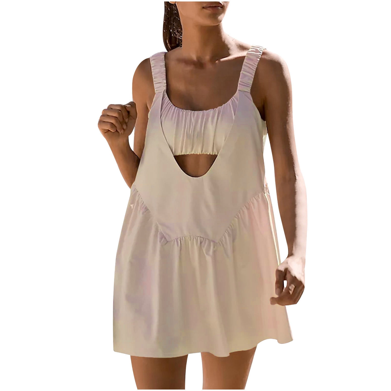 Lovskoo 2024 Womens Tennis Dress Built-In Bra and Shorts Hollow Out ...