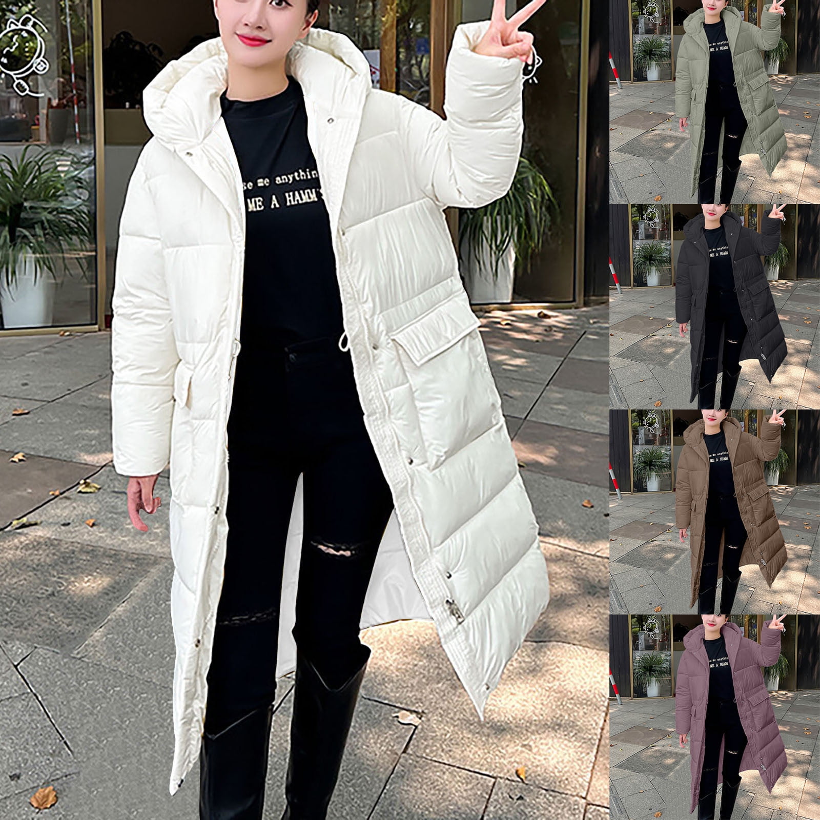 Lovskoo 2024 Womens Winter Coats Hooded Quilted Jacket Loose Long ...