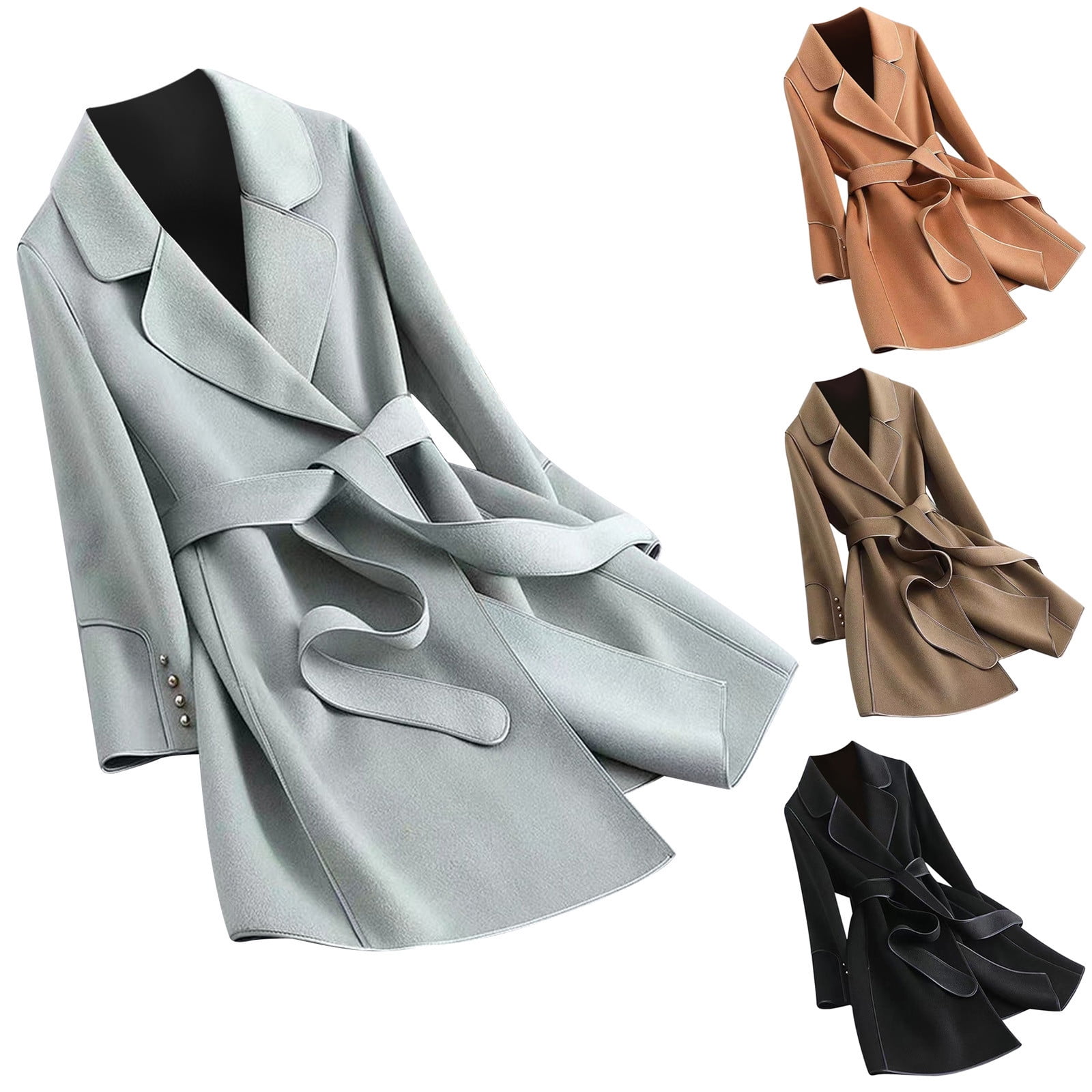 Lovskoo 2024 Womens Winter Coats Open Front Wrap Coat Pea Coat Woolen ...