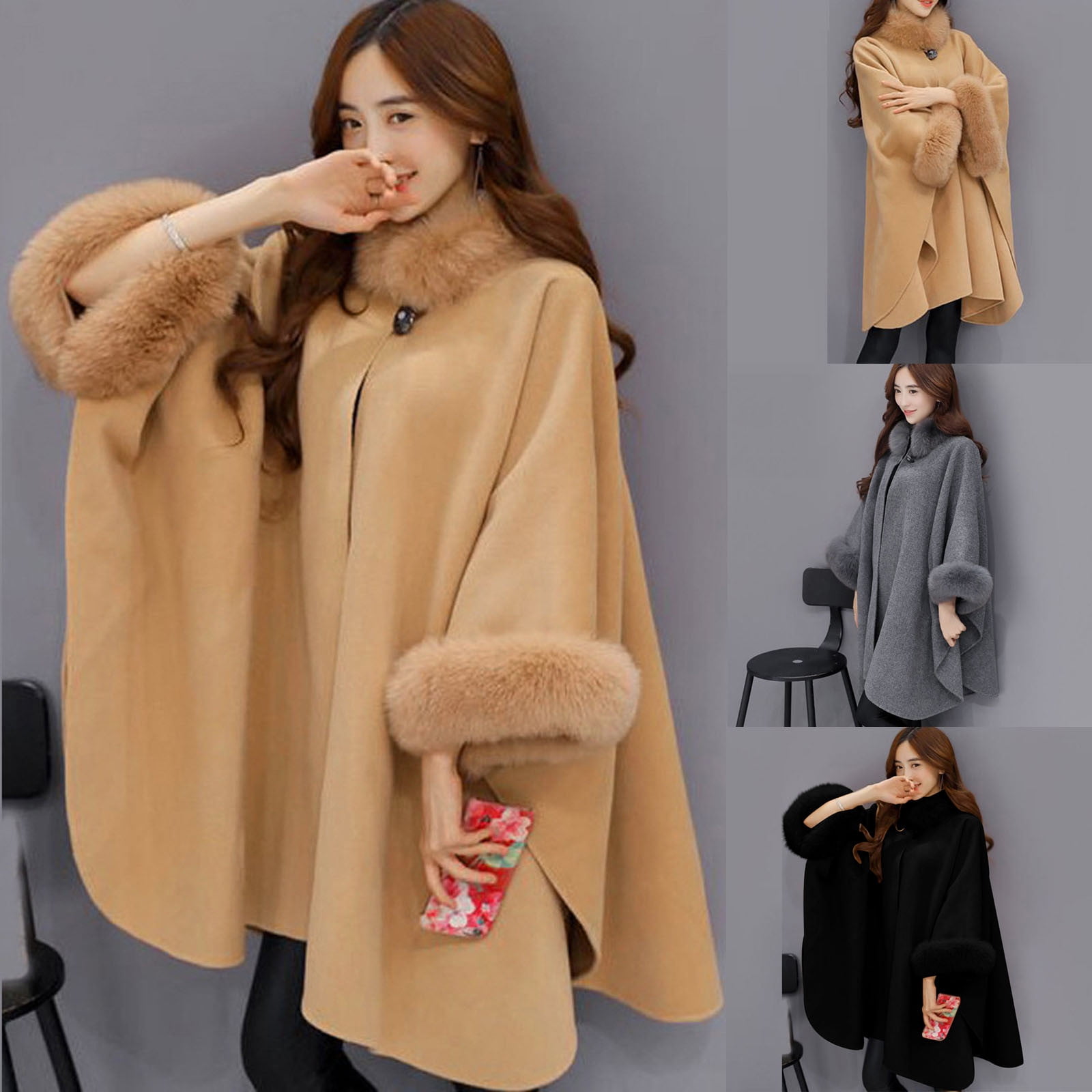 Lovskoo 2024 Womens Winter Coats Open Front Wrap Coat Pea Coat Keep ...