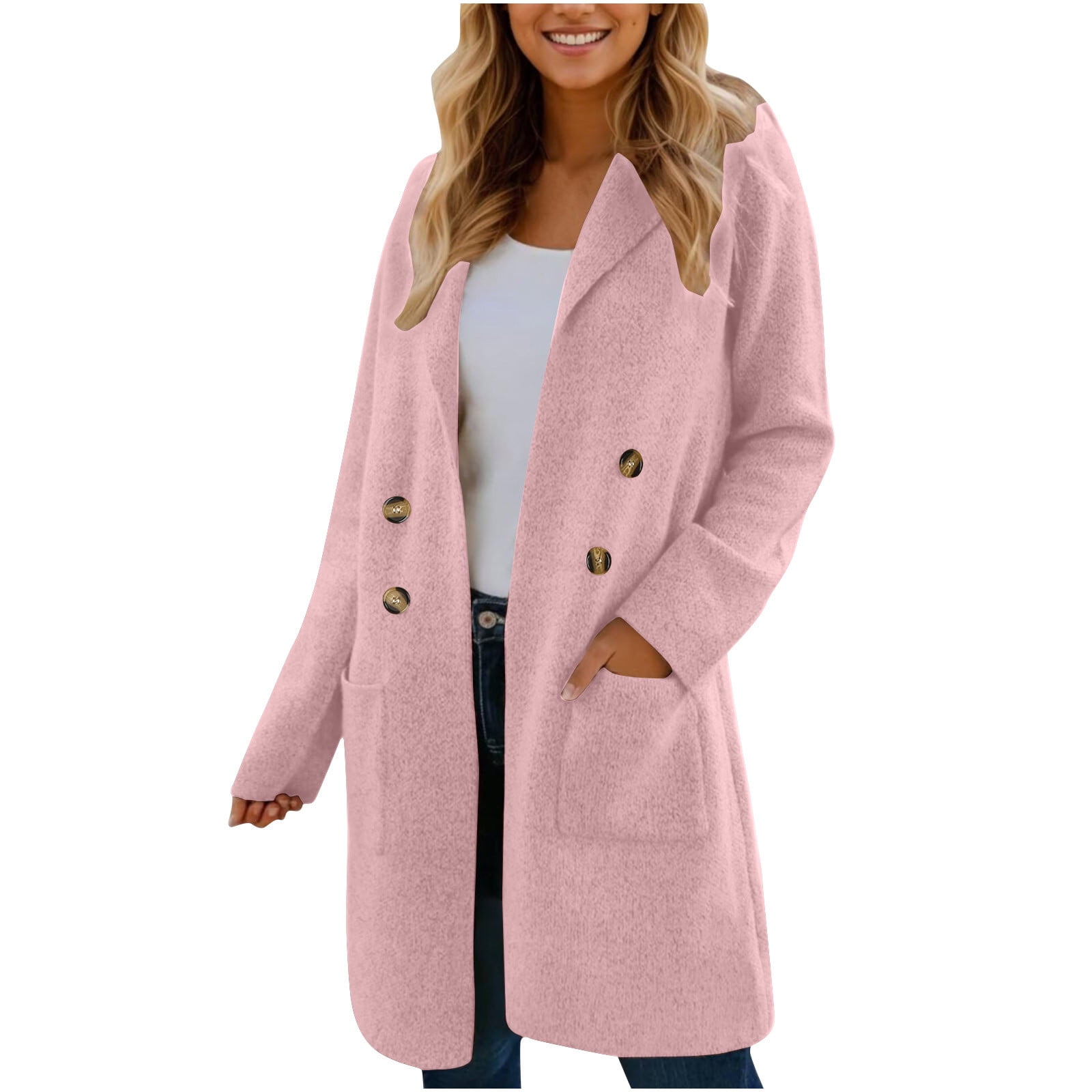 Lovskoo Women's Winter Wool Coat Notch Lapel Double Breasted Wool Blend ...