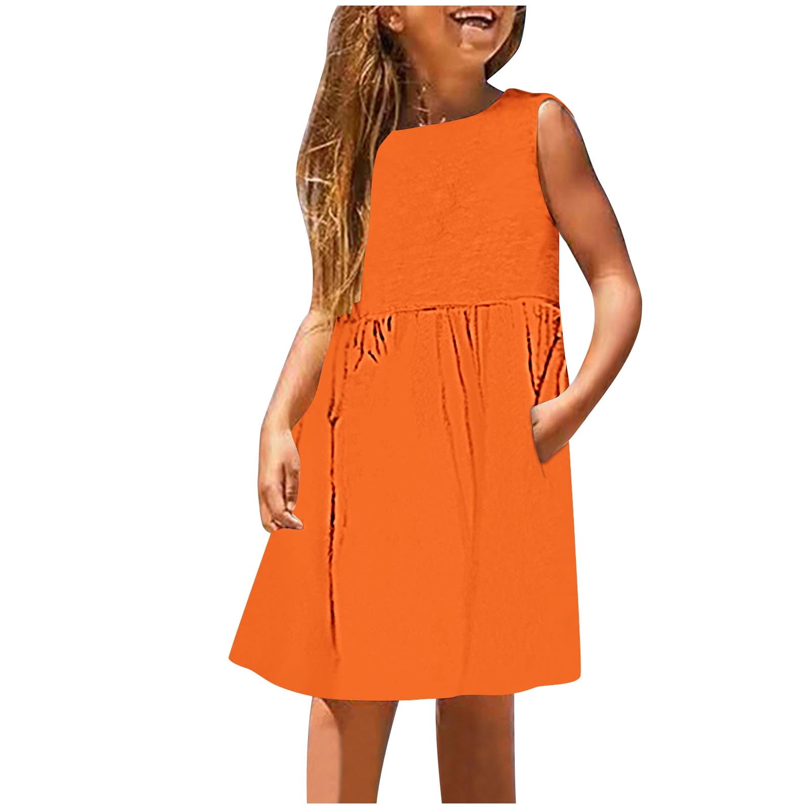 Zwiiyzr 3-14Y Girls Dress Casual Ruffle Sleeveless A Line Summer ...